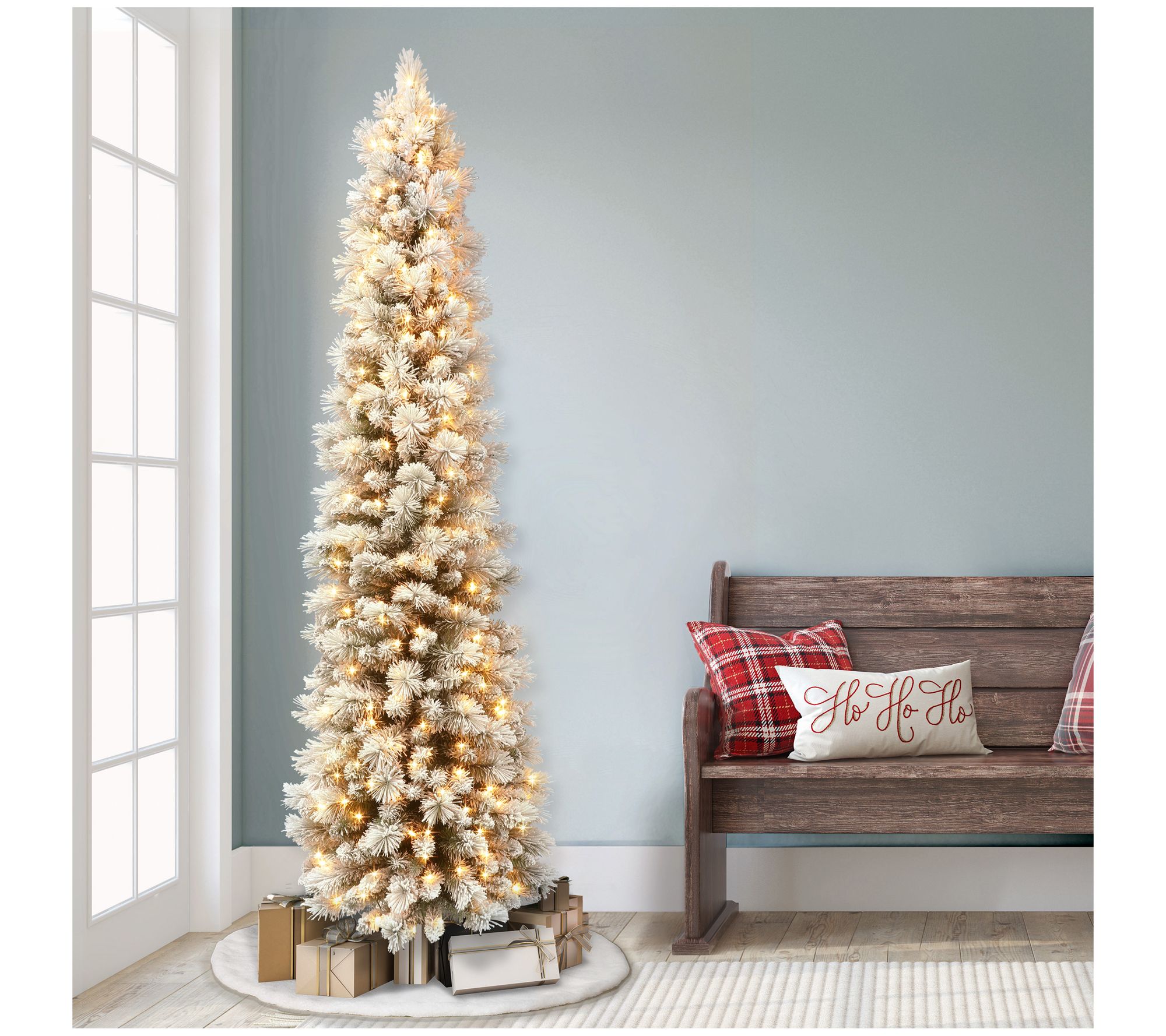 Puleo International 6.5 ft Pre-Lit Flocked Pine Pencil Tree - QVC.com