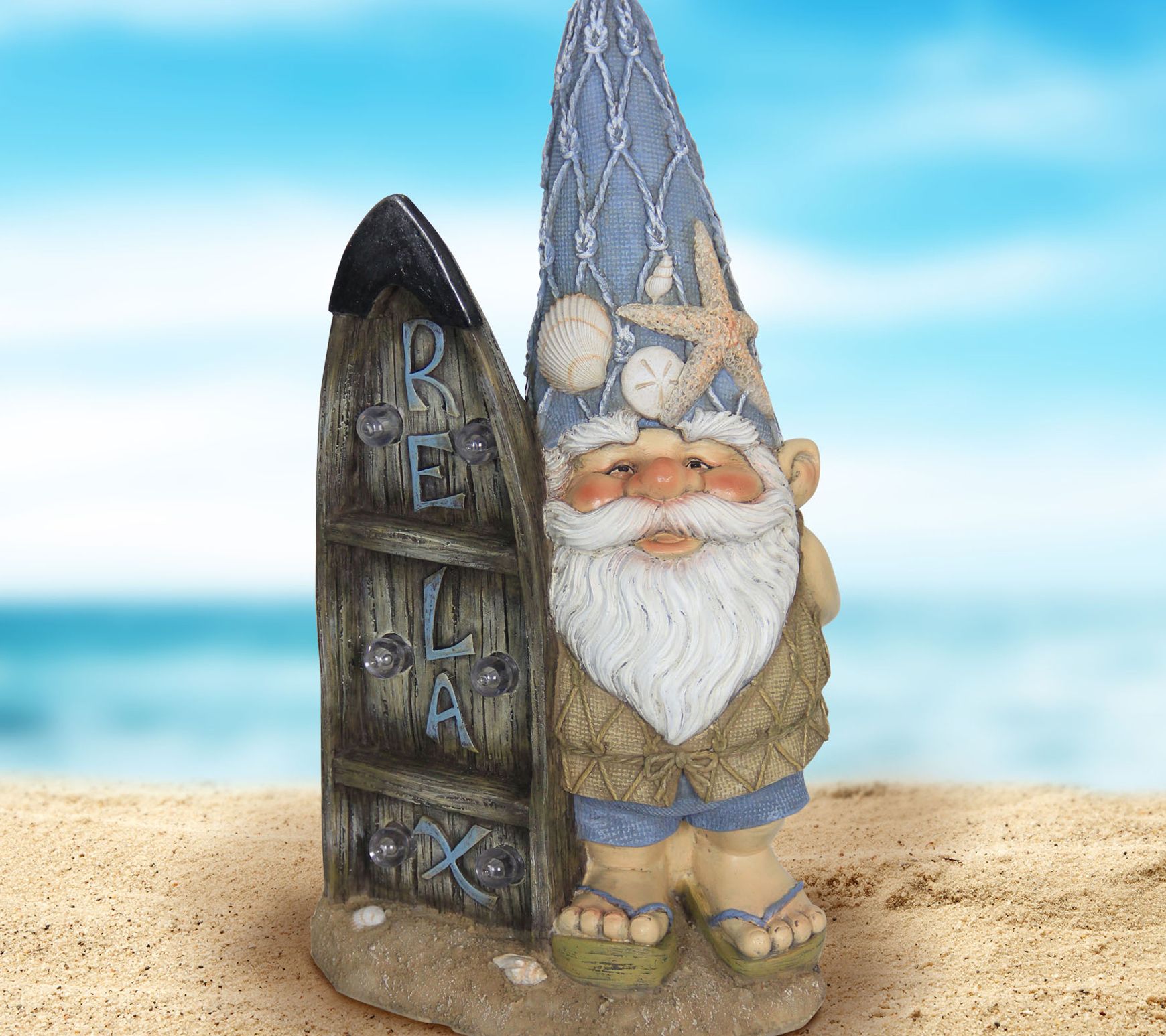 Solar Surfing Beach Bum Gnome - Marquee Surfboard by Exhart - QVC.com