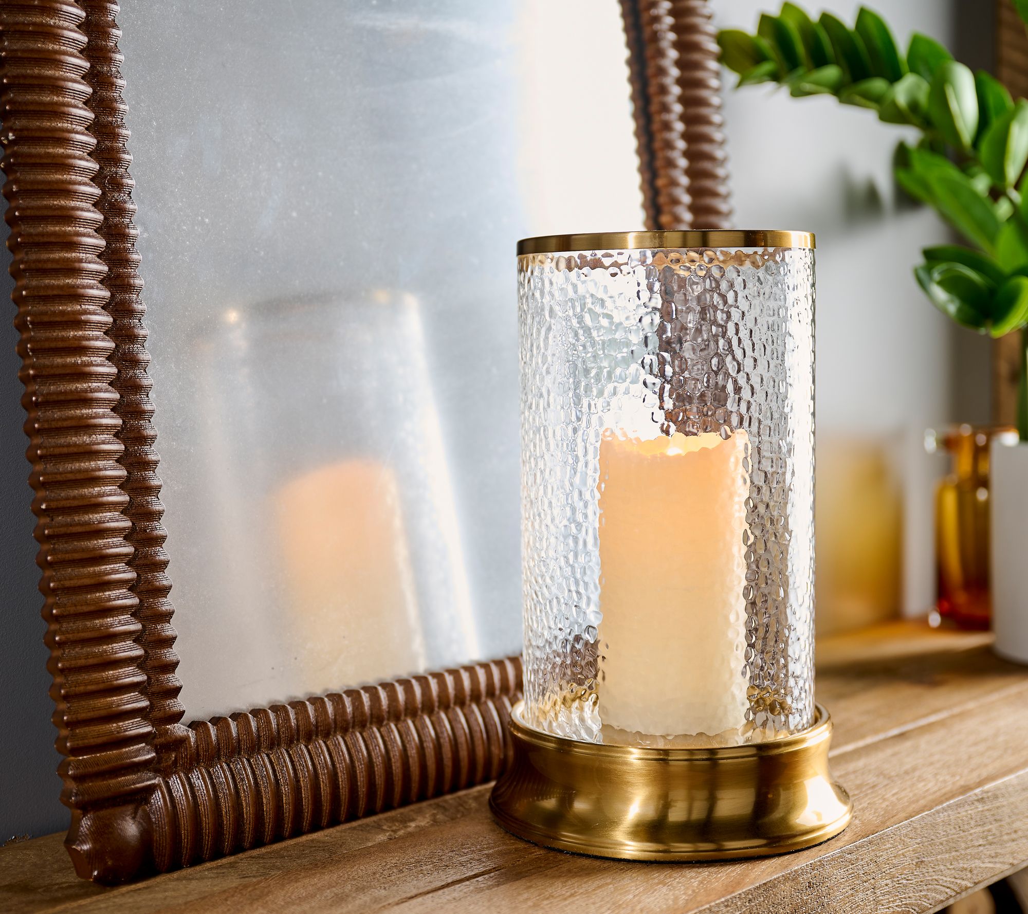 "As Is" 12" Illuminated Hammered Glass and Metal Hurricane - QVC.com