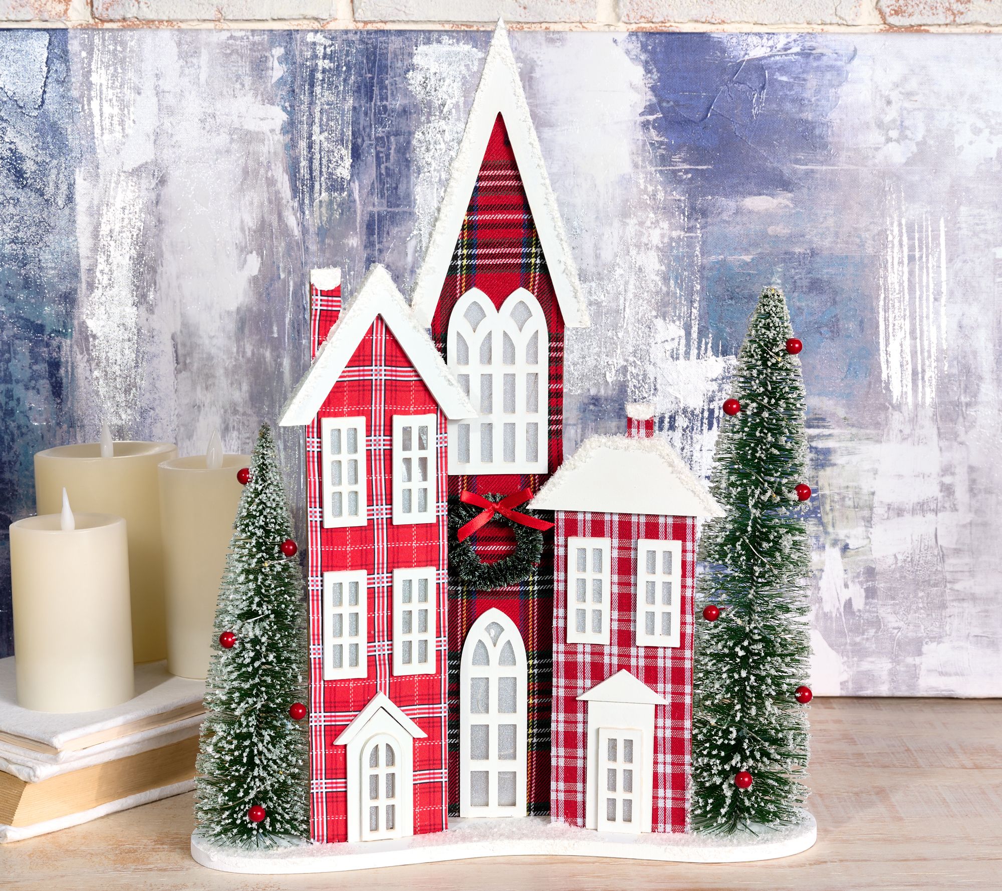 Illuminated Slim Profile Village with Trees by Valerie - QVC.com