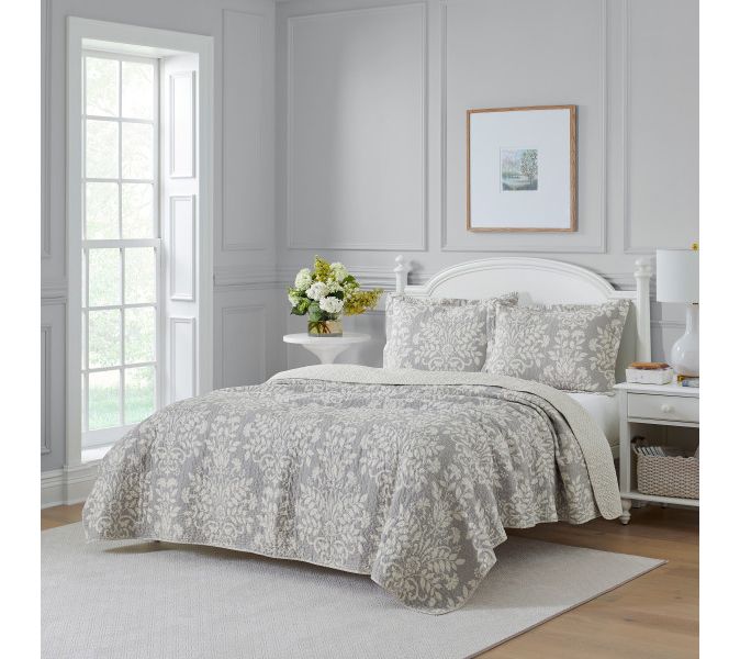Laura Ashley Rowland Grey Full Queen Quilt-ShamSet - QVC.com