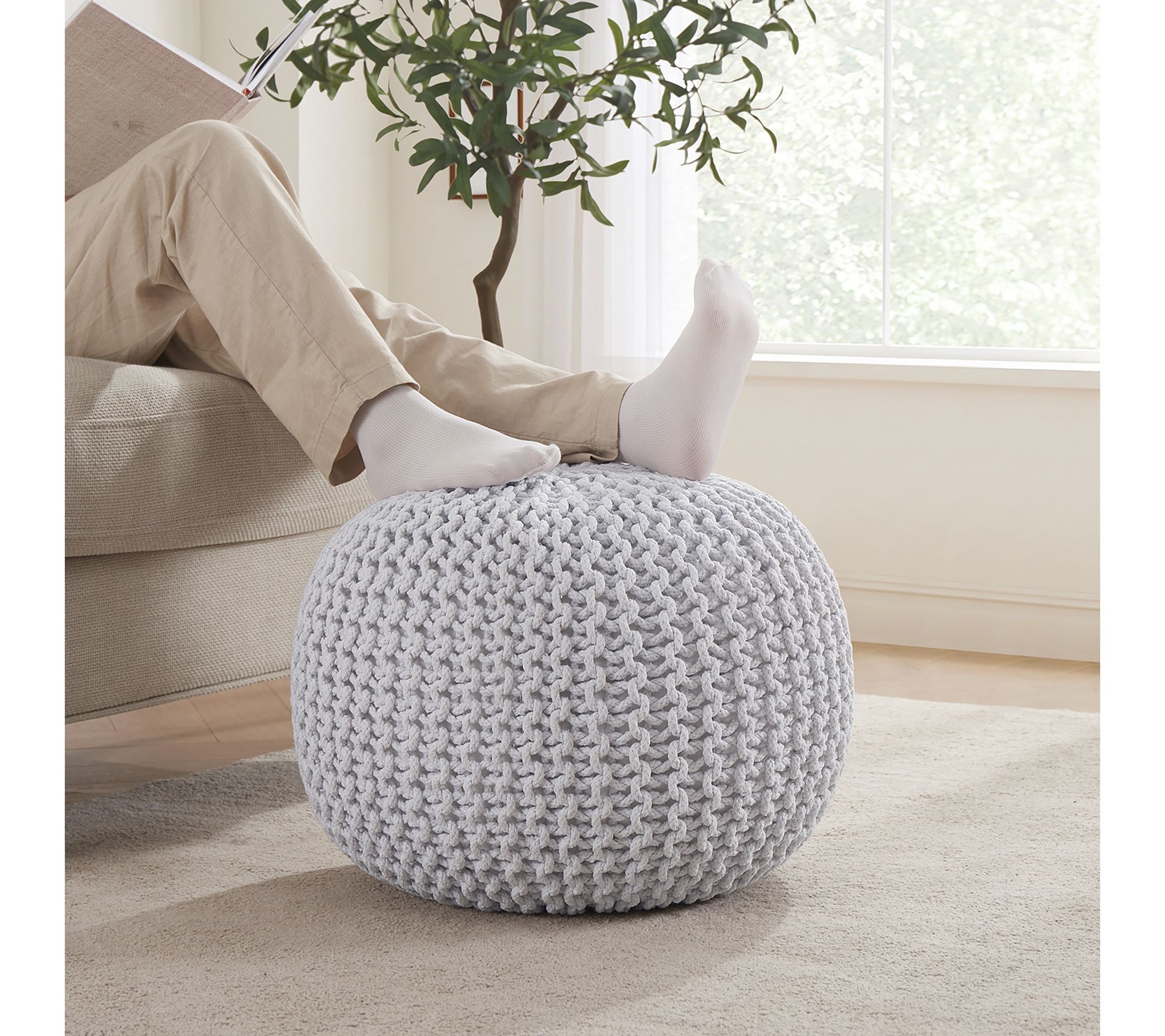 Ornavo Home Cotton Hand Knitted Cable Braid Pou f Ottoman - QVC.com