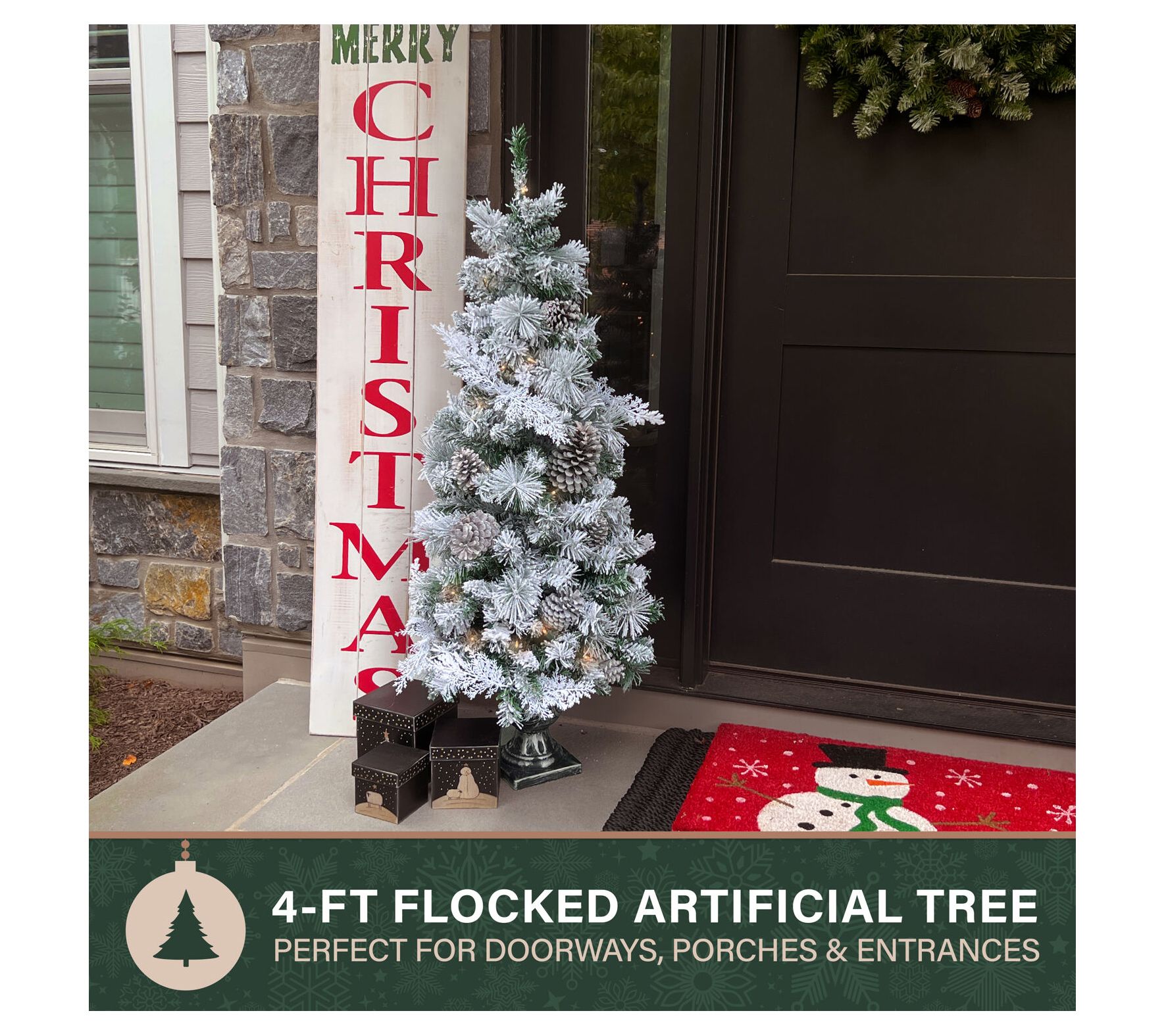 Fraser Hill Farm 4' Prelit Christmas Snow Flocked Porch Tree - QVC.com