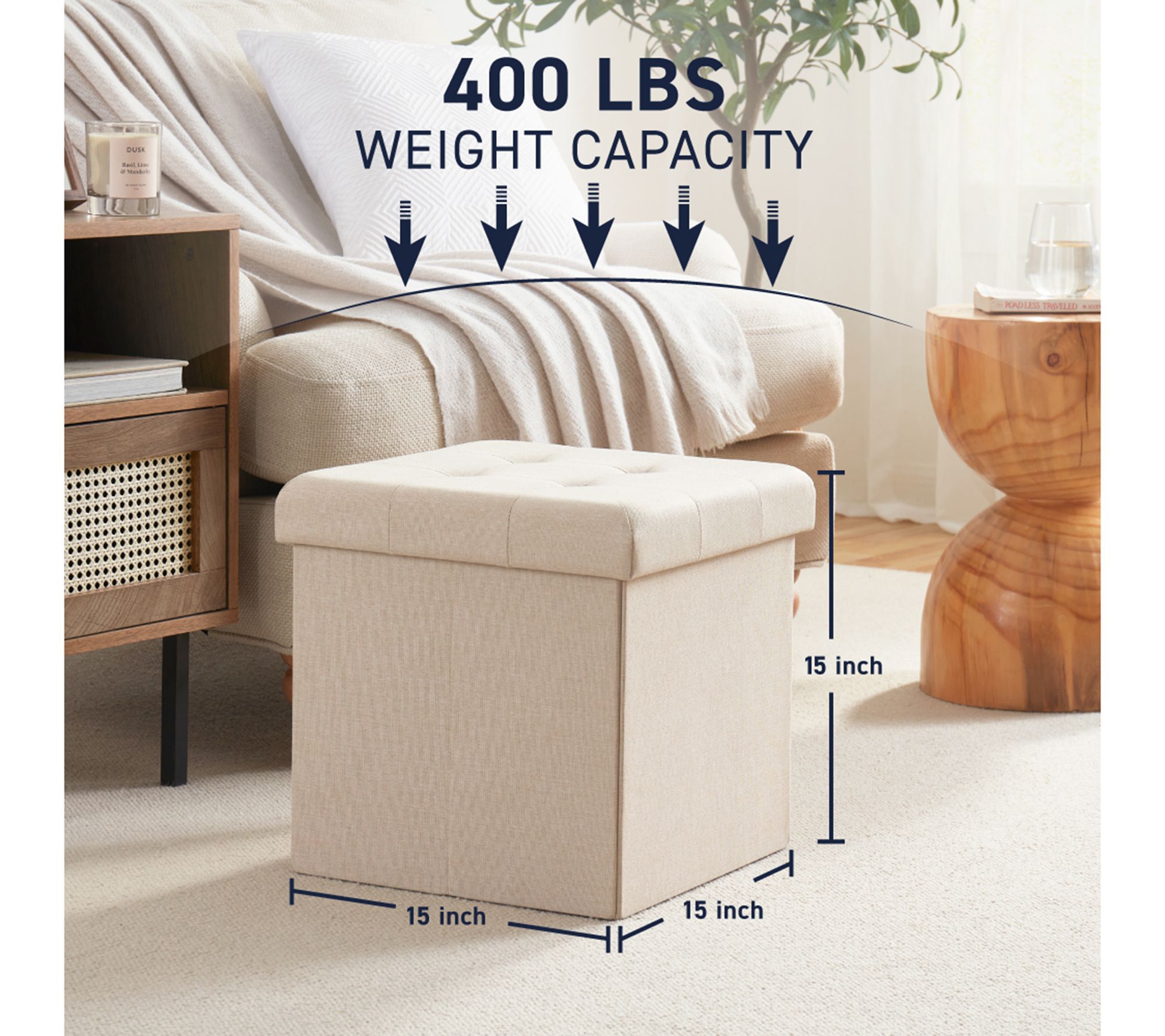 Ornavo Home 2-Pack Linen Square Storage Ottoman - QVC.com
