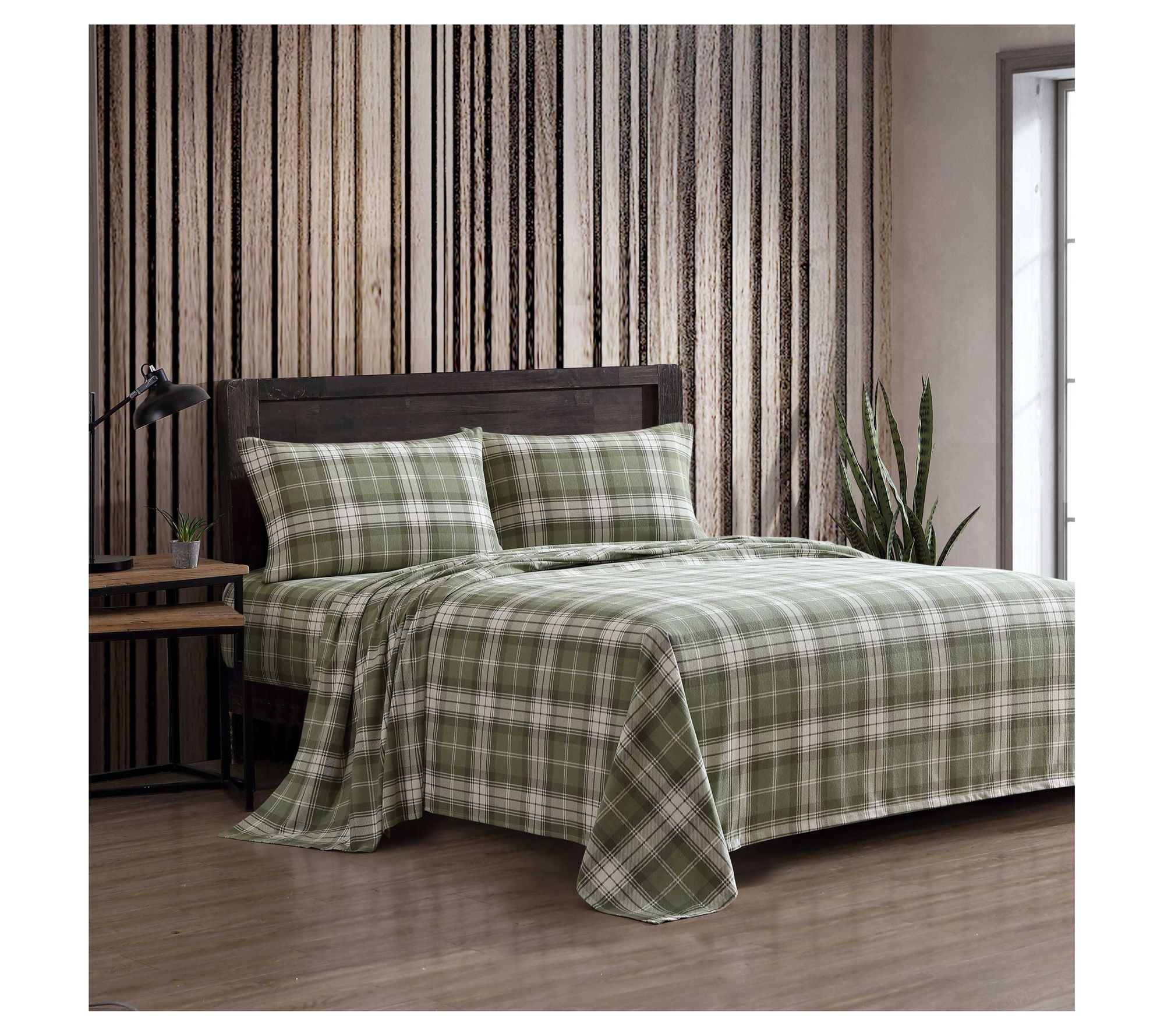 Eddie Bauer Heartland Plaid Green Flannel KingSheet Set - QVC.com