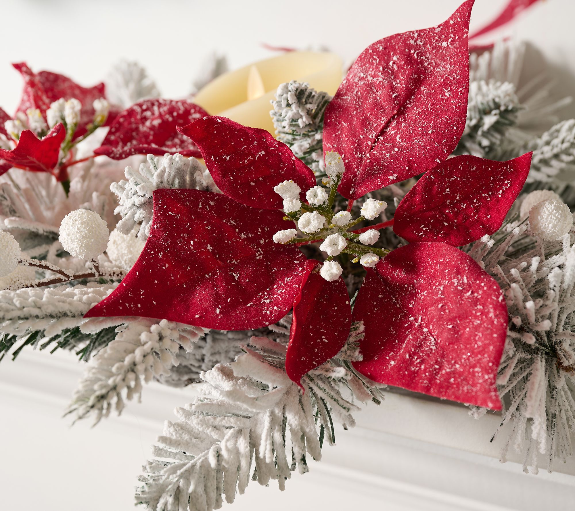 "As Is" Set of 2 Flocked Poinsettia Candle Rings by Valerie - QVC.com