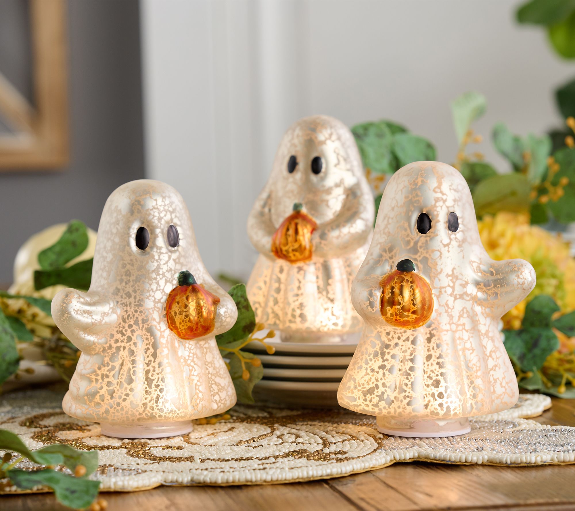"As Is" Set of 3 Illuminated Mercury Glass Ghosts by Valerie - QVC.com