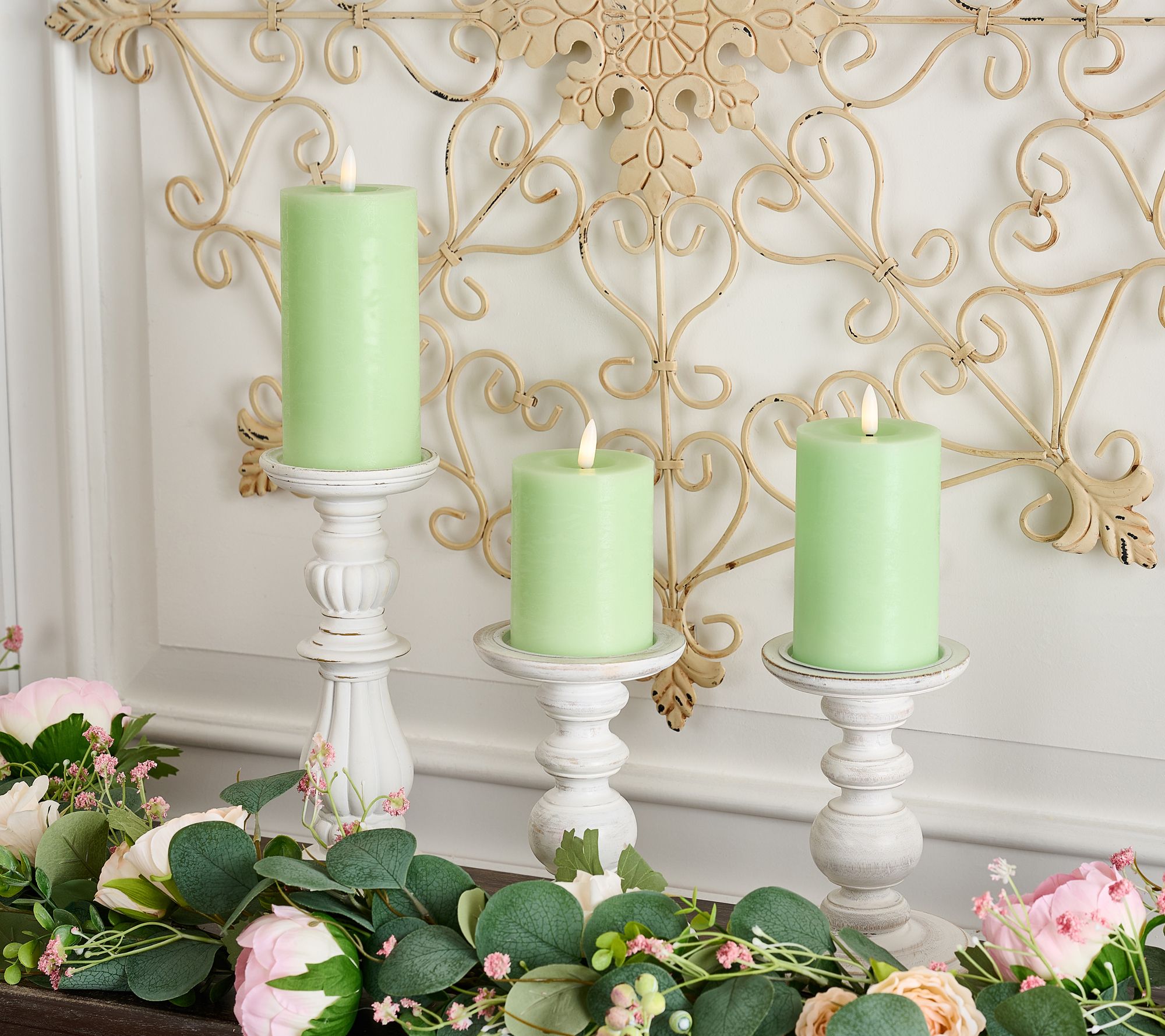 Home Reflections S/3 Flameless Brushed Pillars - QVC.com