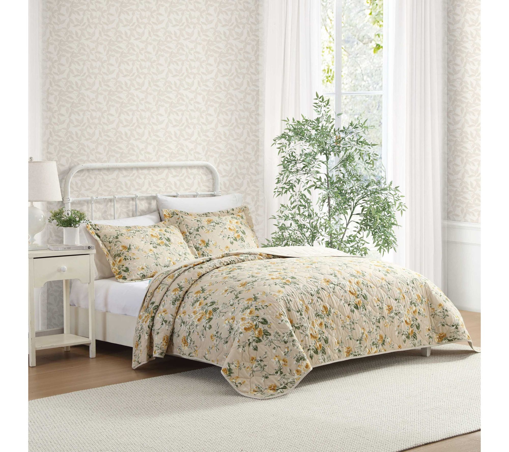 Laura Ashley Roses Gold King Quilt Sham Set - QVC.com