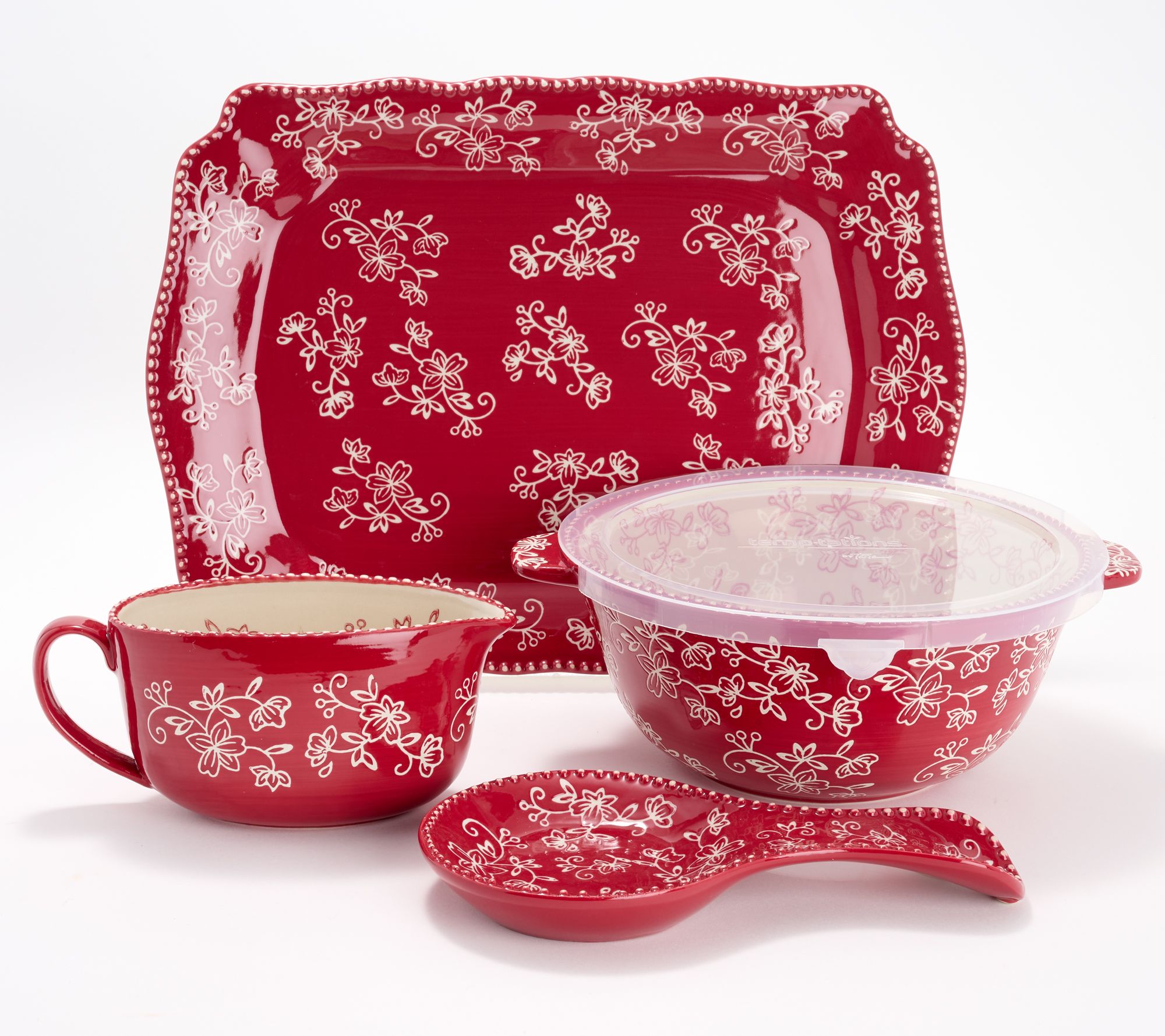 "As Is" Temp-tations Floral Lace 4Pc Entertaining Essentials Set - QVC.com