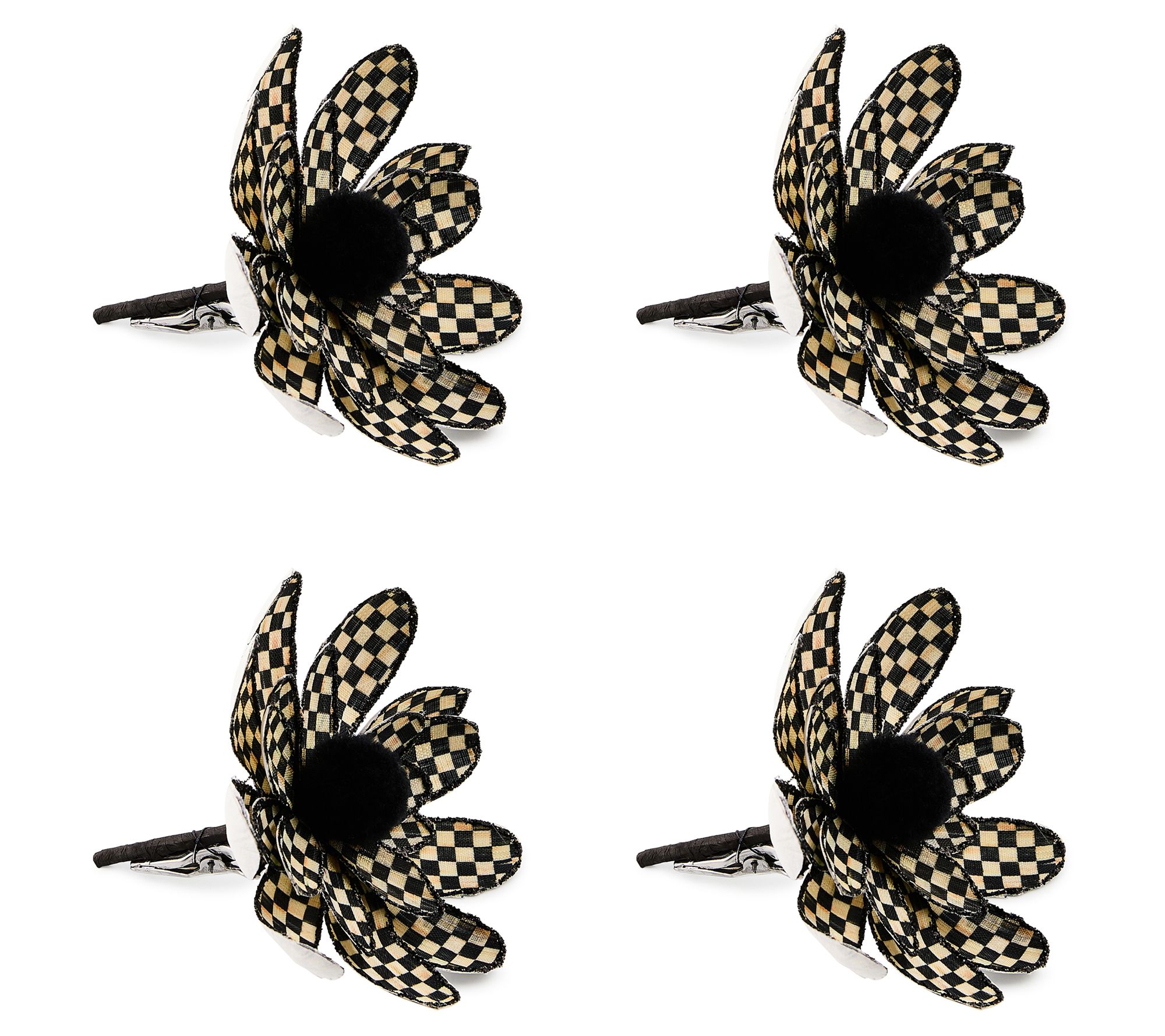 "As Is" MacKenzie Childs Set of 4 Checked Flower Clips - QVC.com
