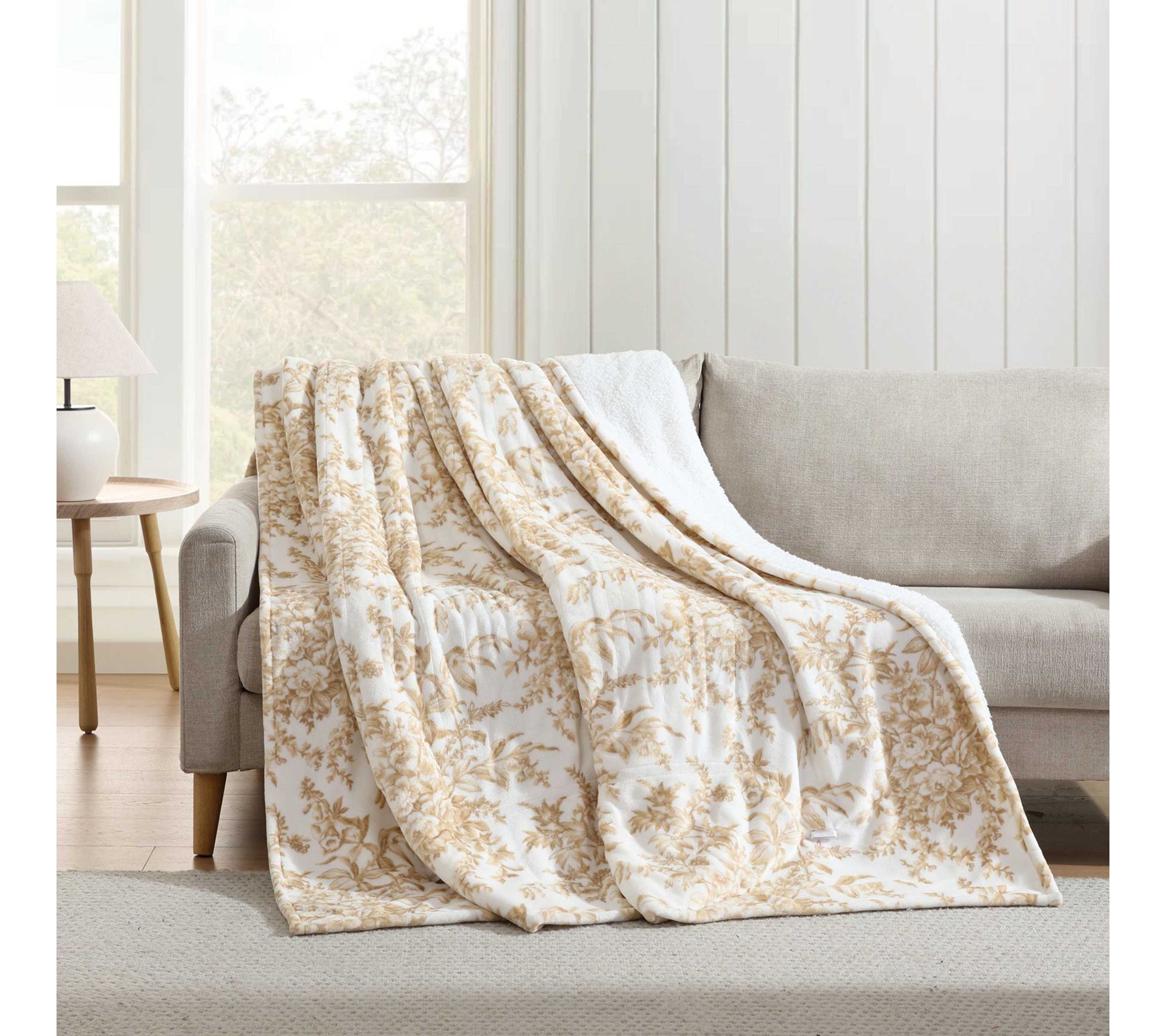 Laura Ashley Bedford Plush Sherpa Twin Heated Blanket - QVC.com