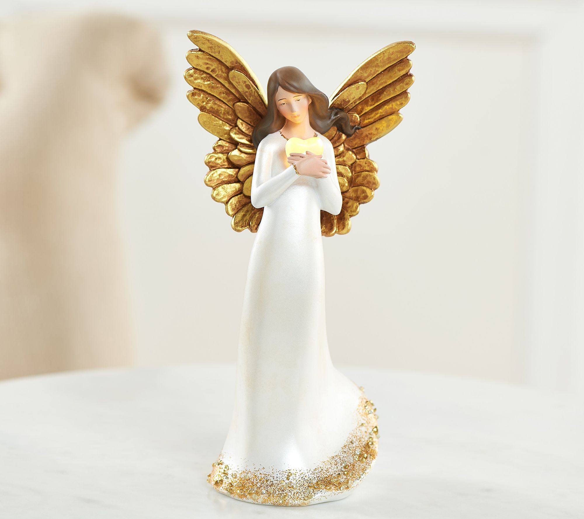 "As Is" 9" Pearlized White Angel with Illuminated Heart - Valerie - QVC.com