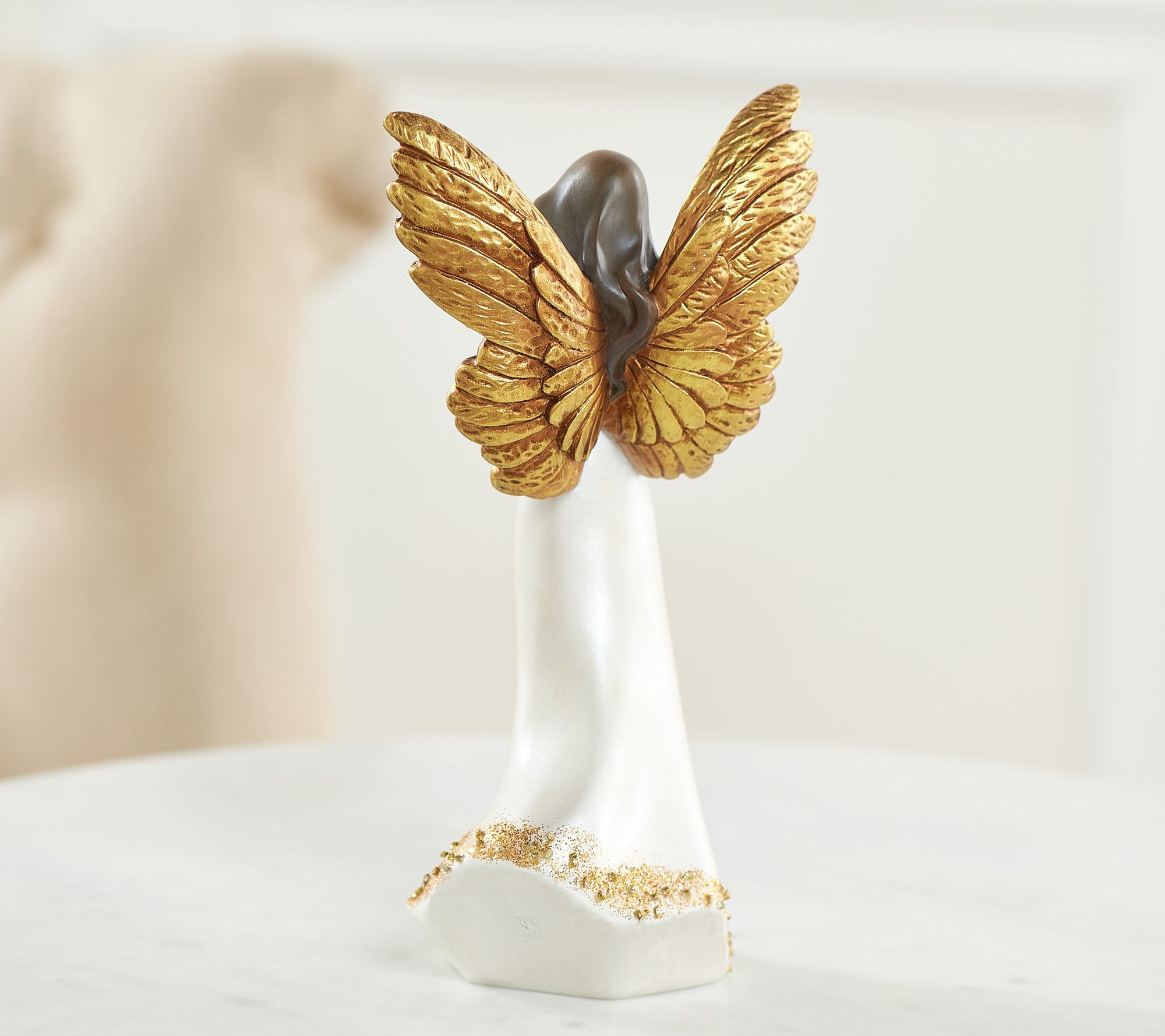 "As Is" 9" Pearlized White Angel with Illuminated Heart - Valerie - QVC.com