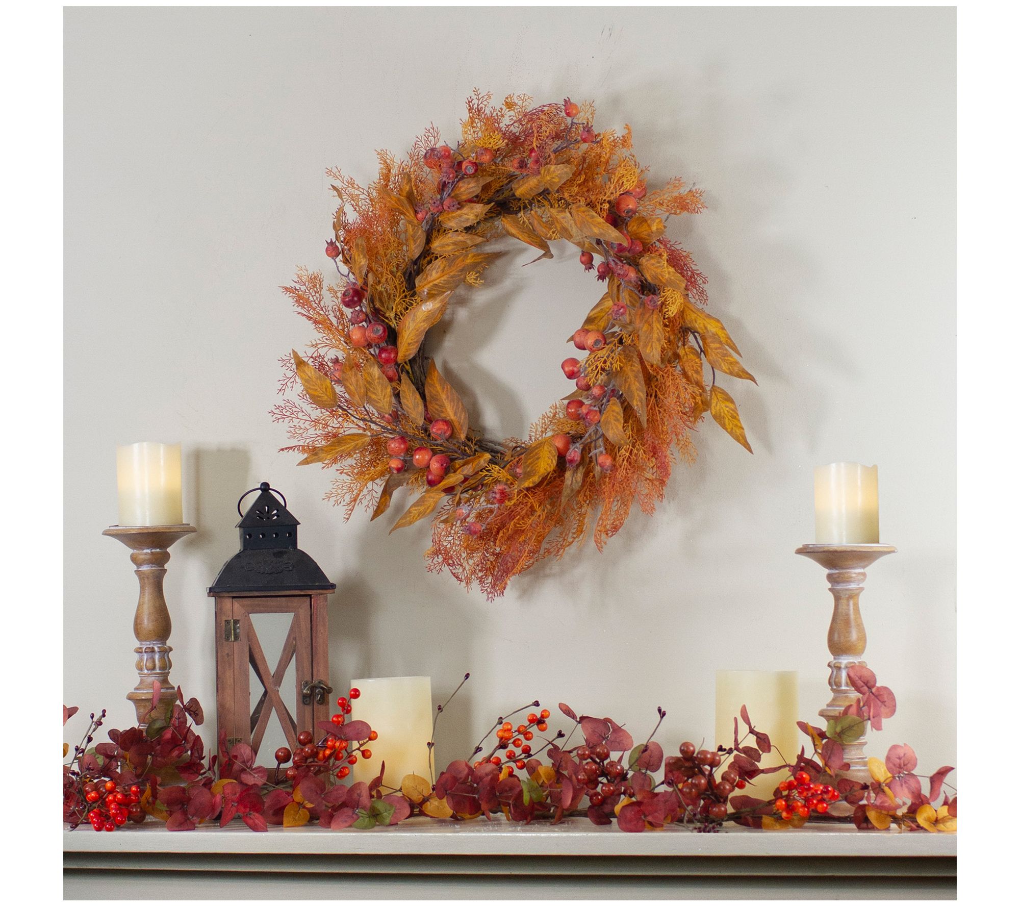 Northlight Berry & Leaves Fall Harvest Wreath -24" - QVC.com