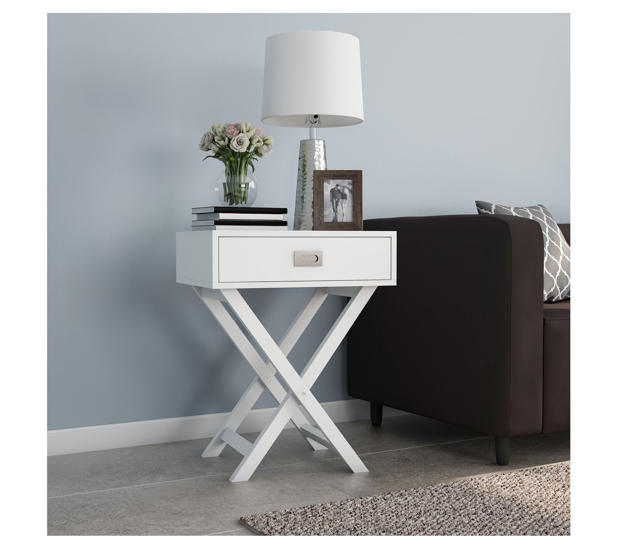 Lavish Home End Table with Drawer Modern X-LegDesign - QVC.com