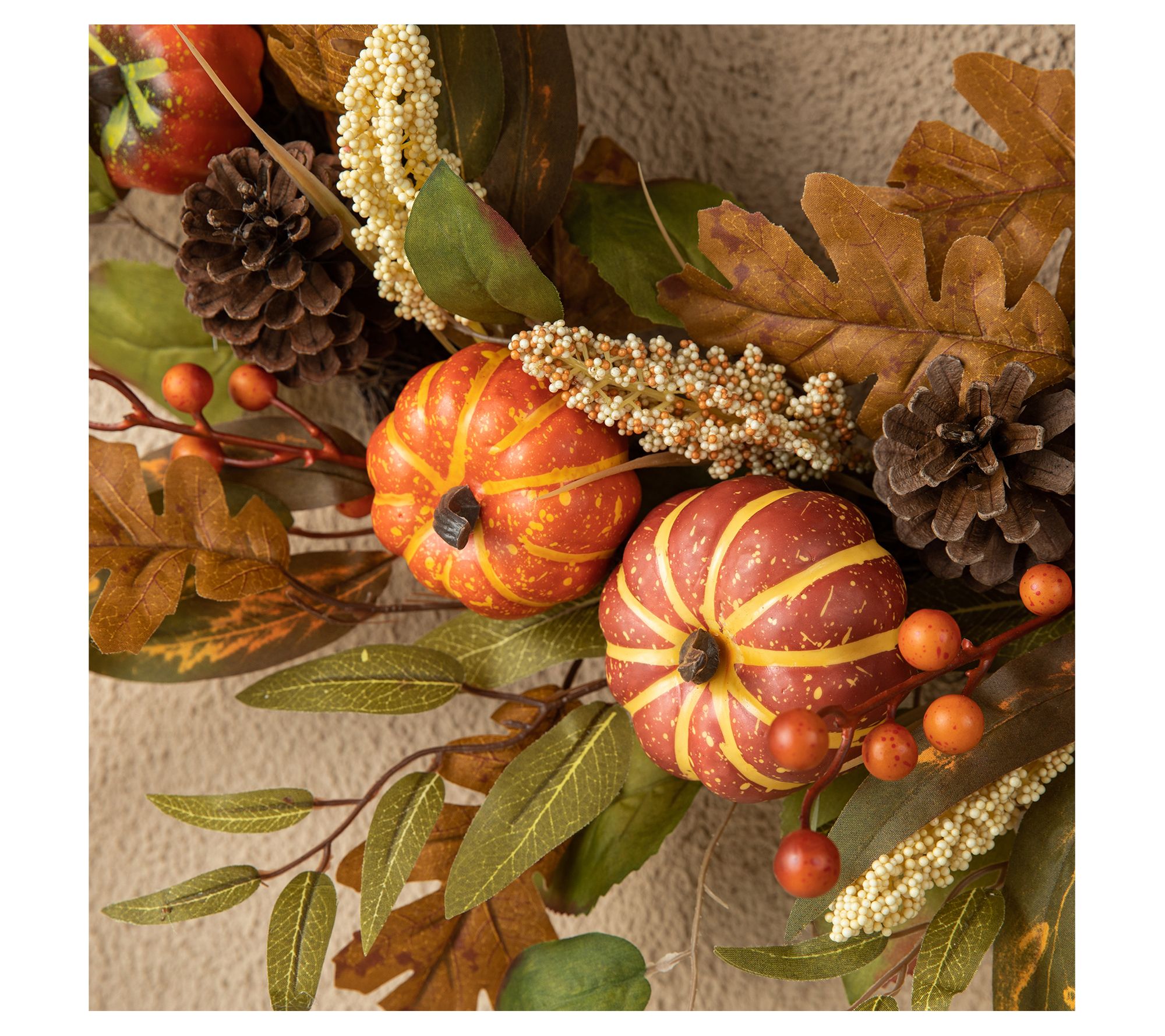 Glitzhome 24"D Fall Pumpkin Leaf Floral Wreath - QVC.com