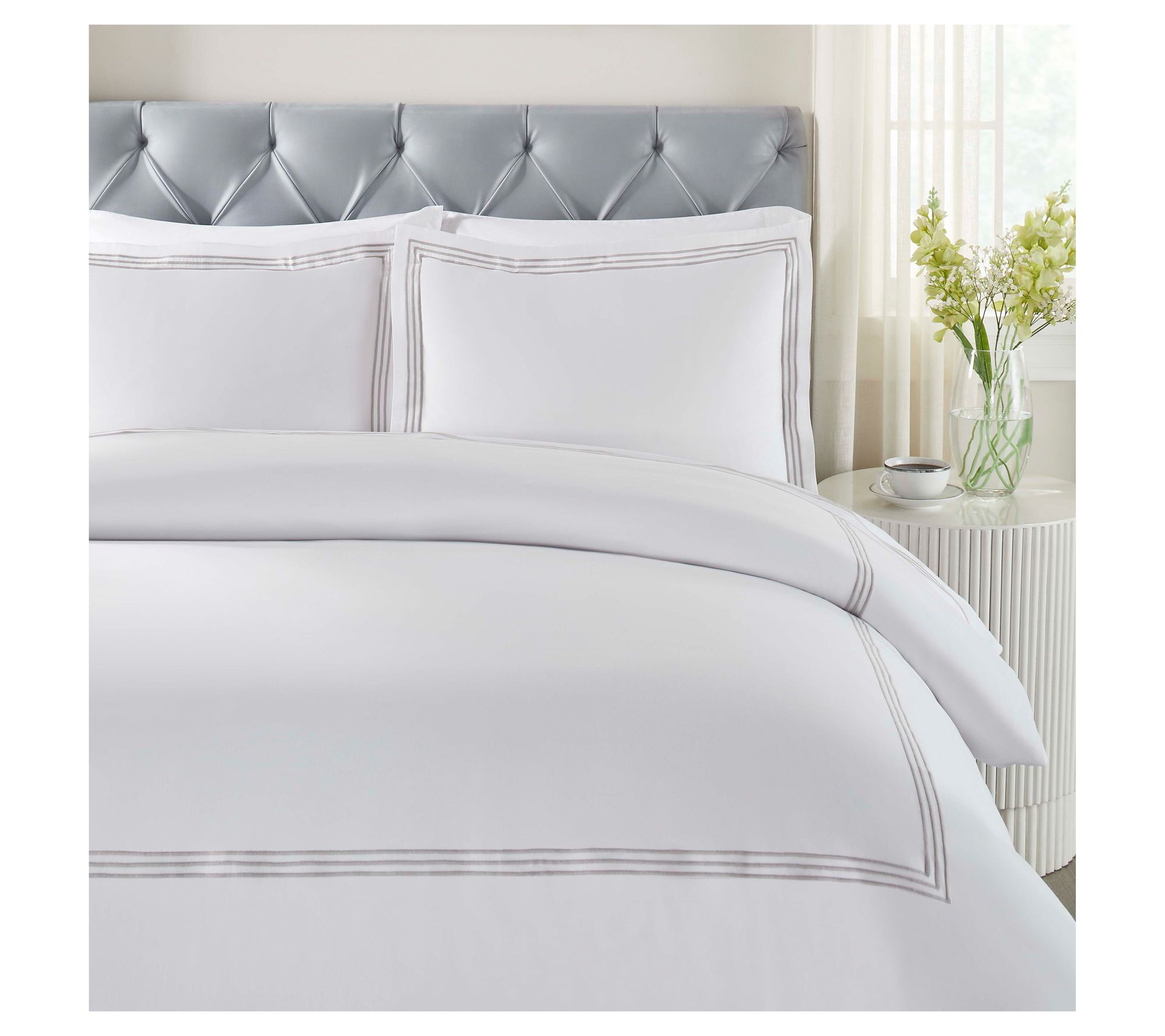 Superior Brandon Cotton Embroidered Duvet Cover Set-KG/Cal.KG - QVC.com