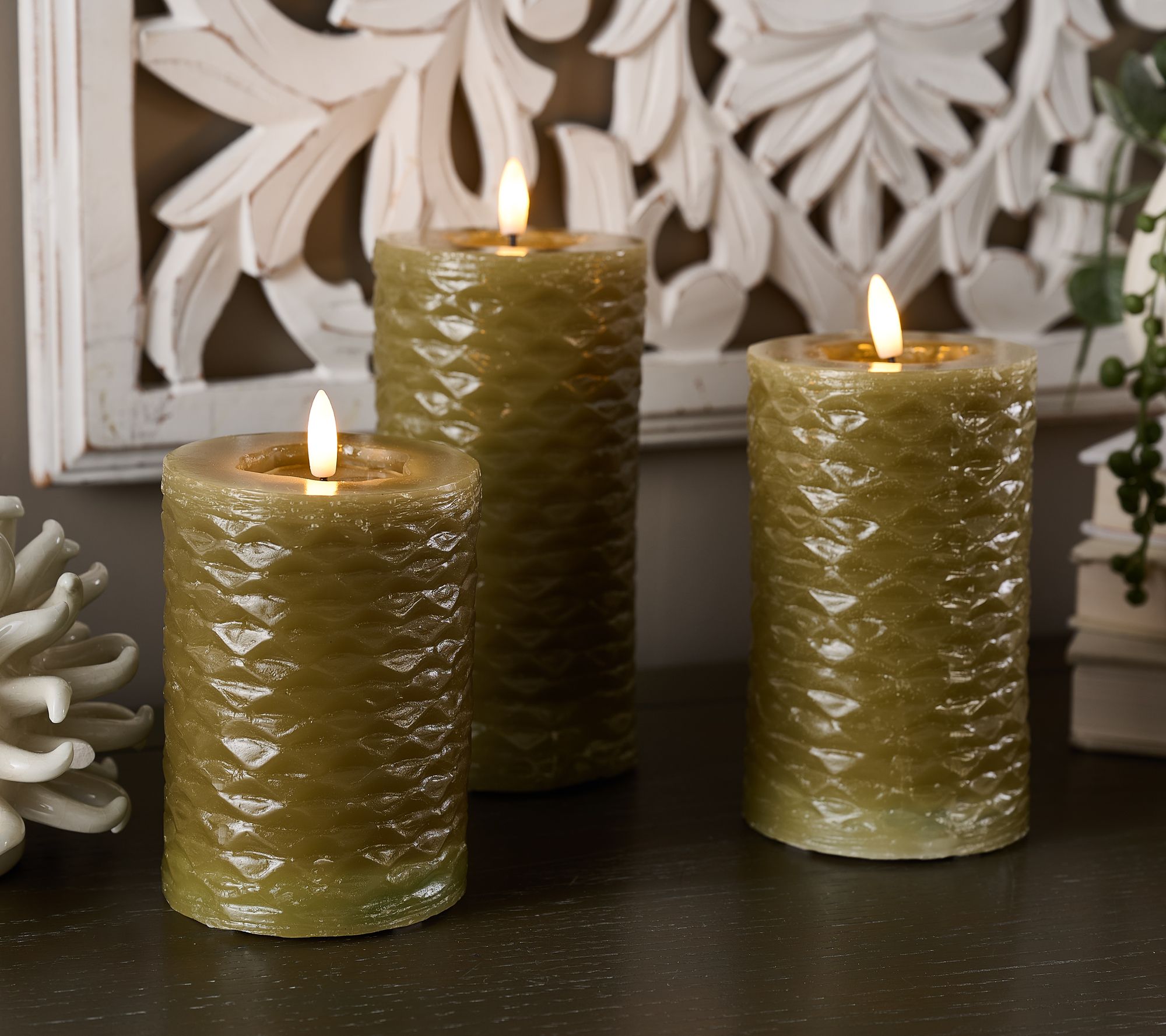 Set of 3 Textured Wax Flameless Candles by Kim Gravel - QVC.com
