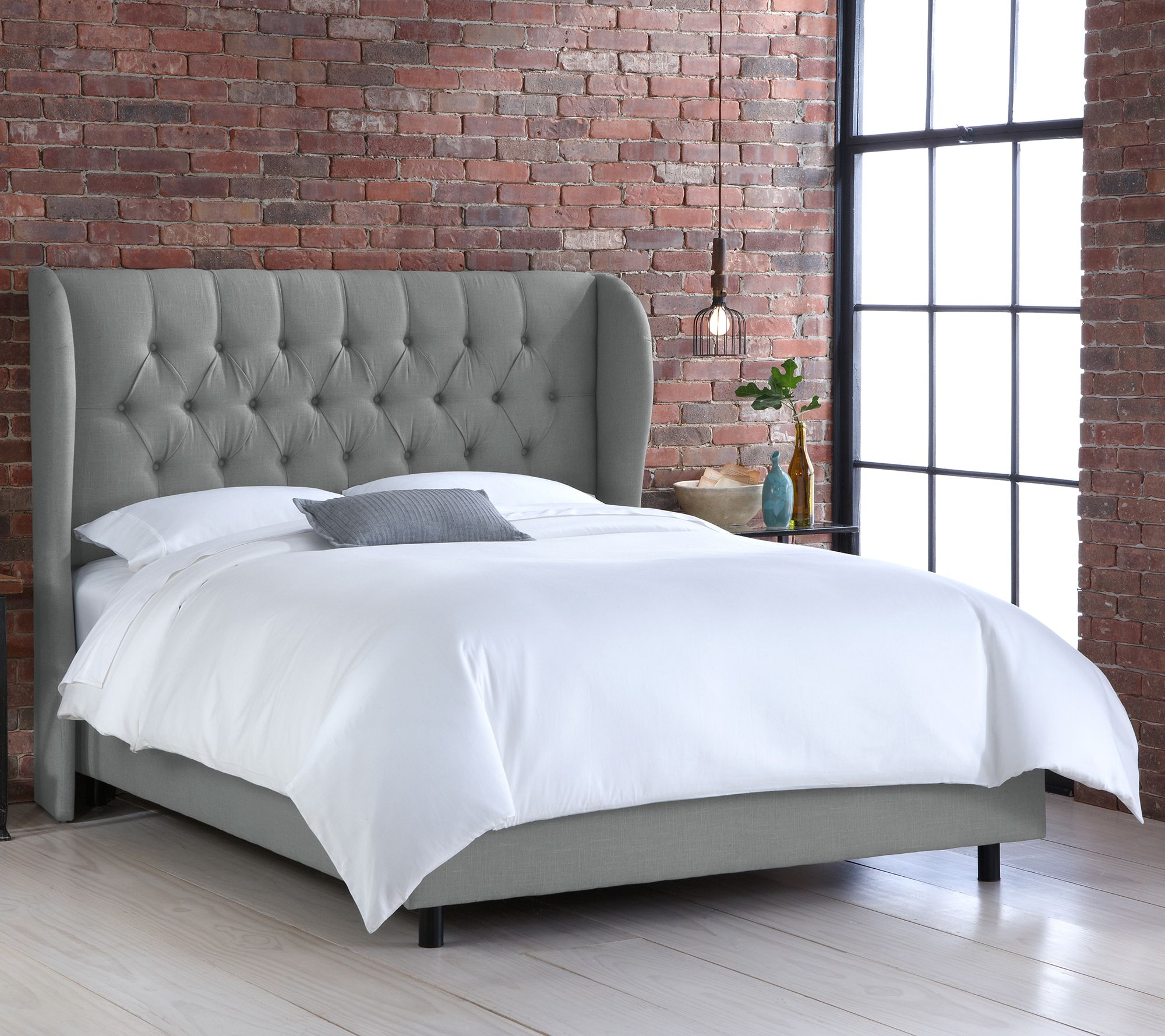 Skyline Furniture Linen Tufted Wingback Cal. King Bed - QVC.com
