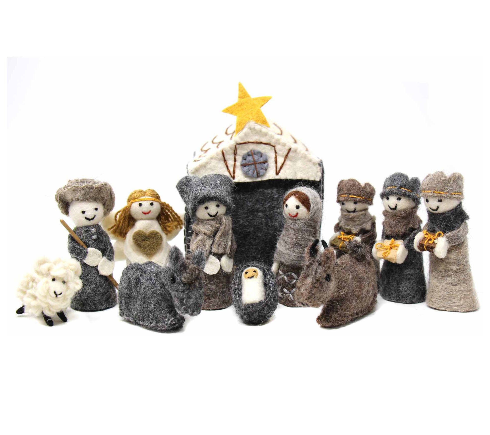 Global Crafts 12pc Handmade Felt Nativity Set w/ Storage Barn - QVC.com