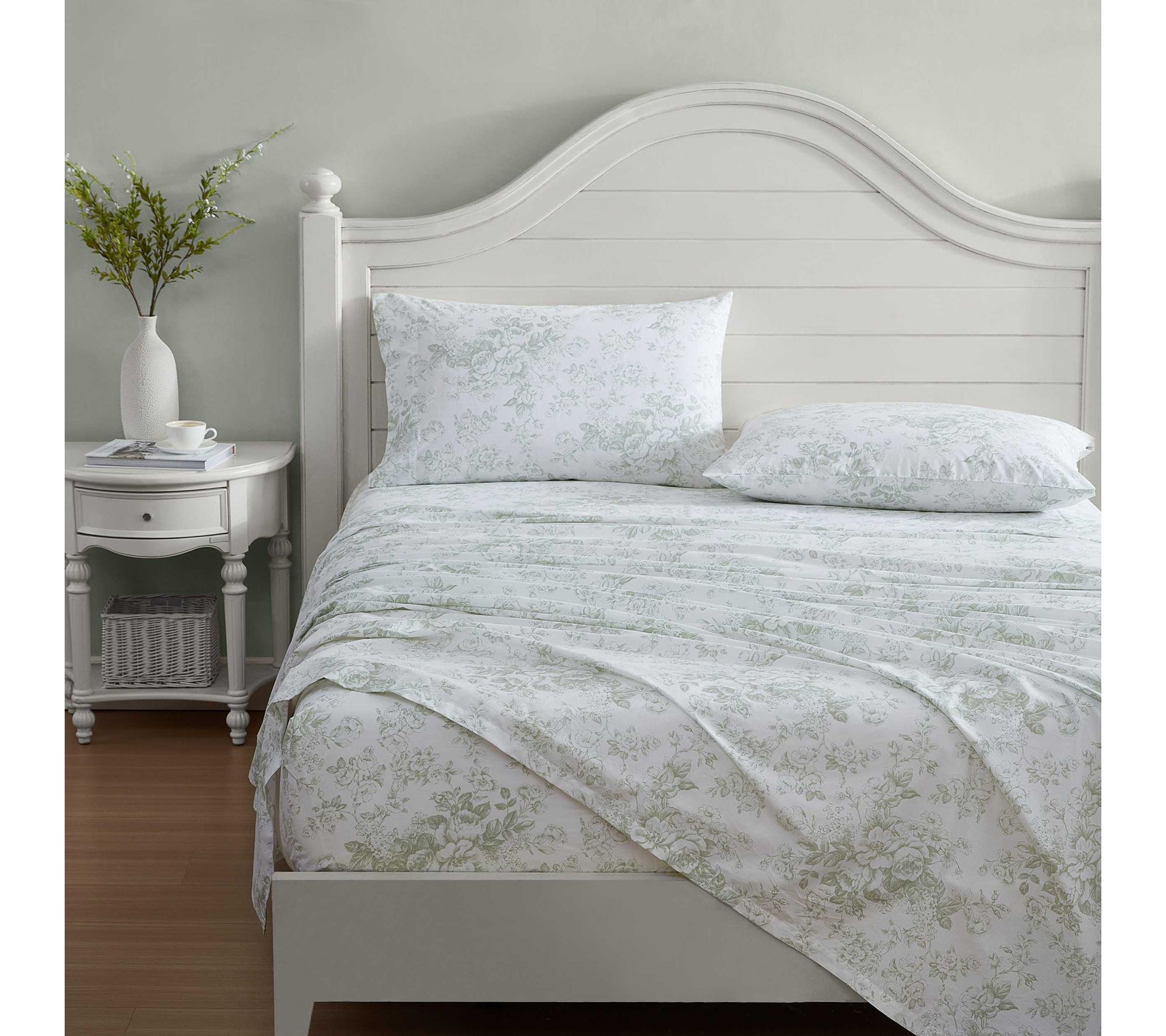 Laura Ashley Toile Delight Green Queen Sheet Set - QVC.com