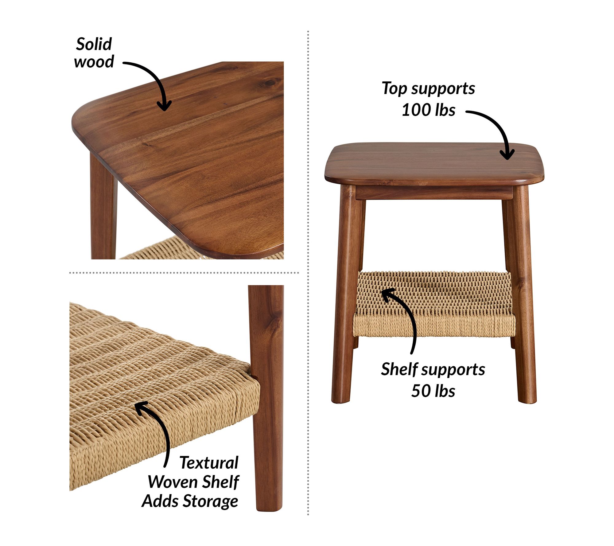 Alaterre Furniture Calais 20" Side Table with Woven Shelf - QVC.com