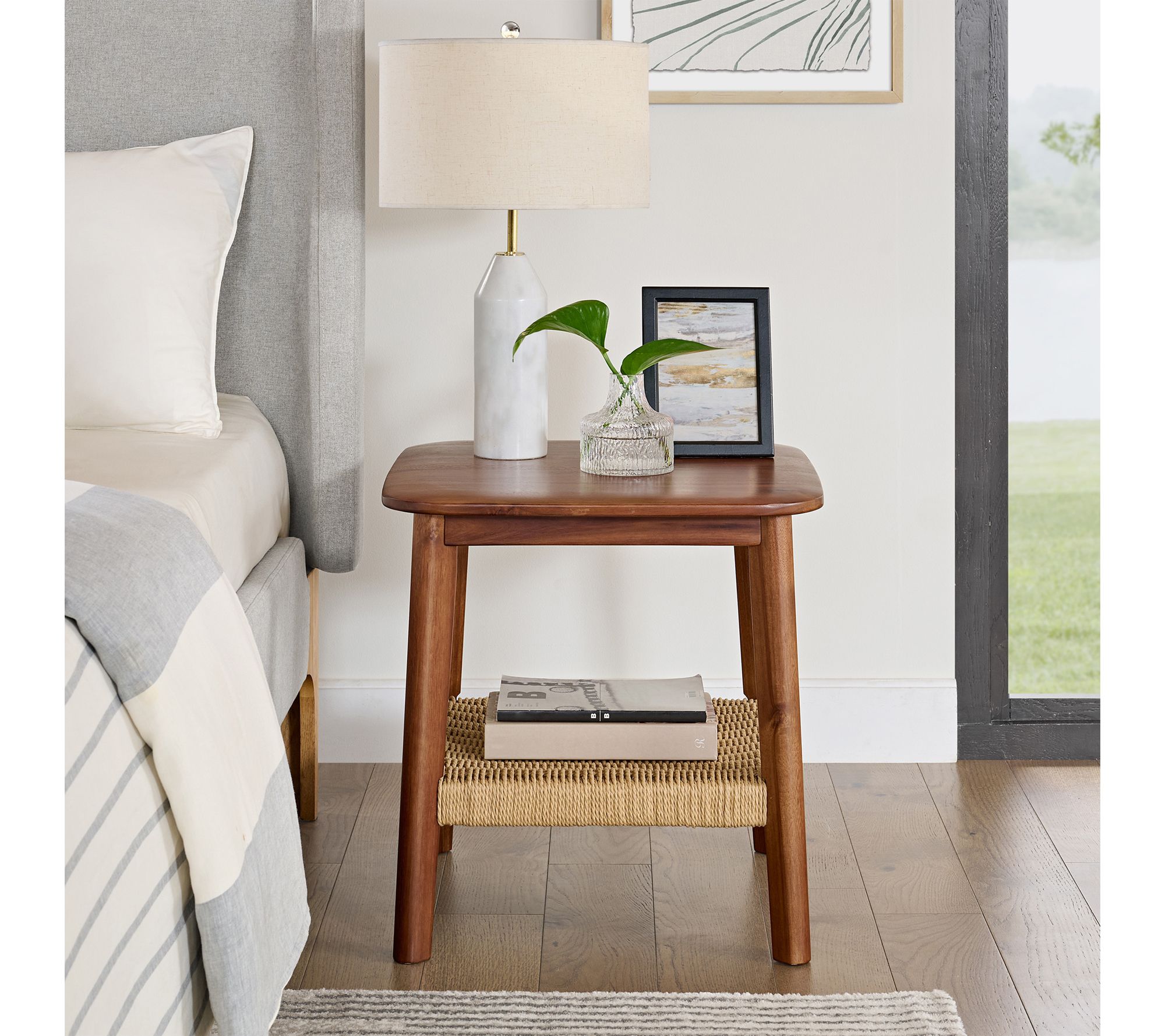 Alaterre Furniture Calais 20" Side Table with Woven Shelf - QVC.com