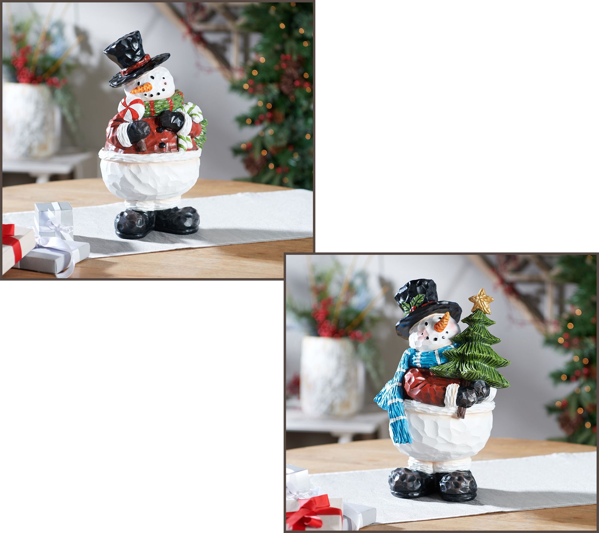 Snowman Figurine Holding Tree or Peppermint by Valerie - QVC.com