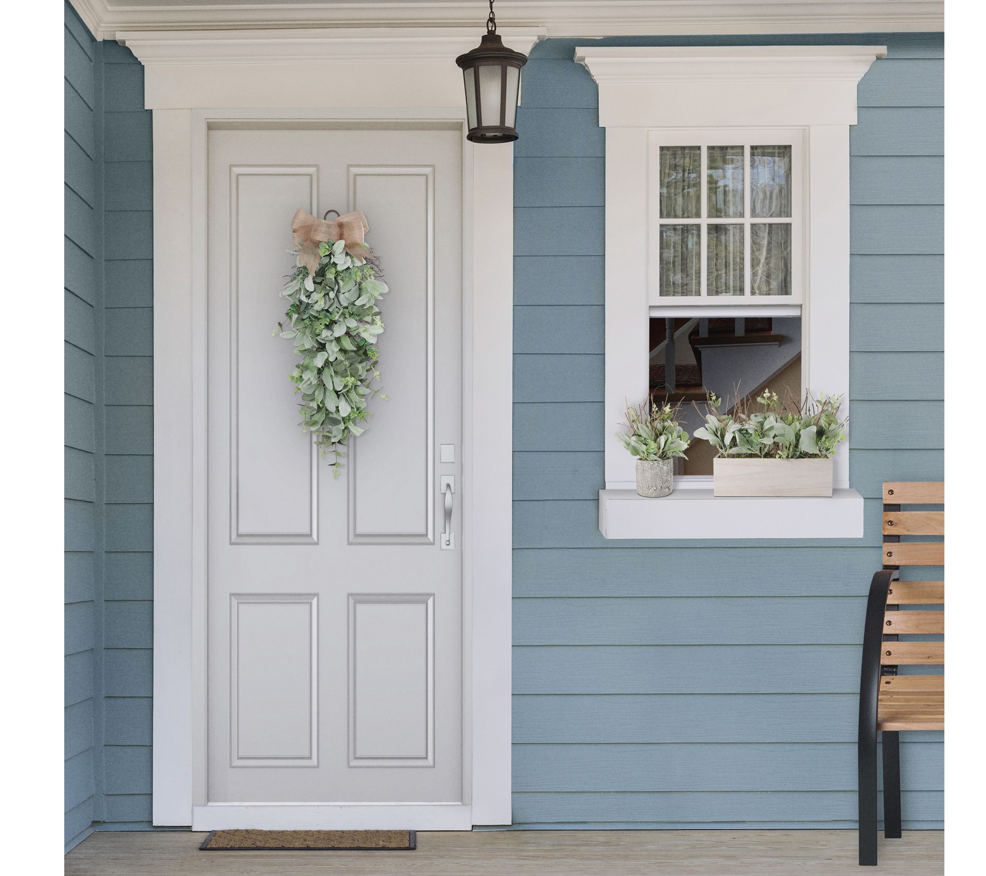 Puleo 11" Lambs Ear Centerpiece w/Twigs & Greenery in Wood - QVC.com