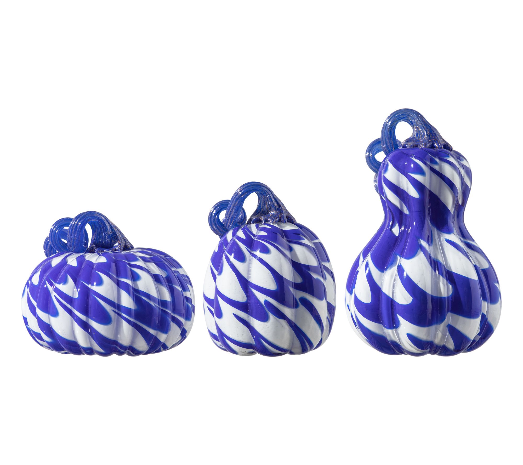 Glitzhome Striped Glass Harvest Fall Pumpkins & Gourds S/3 - QVC.com