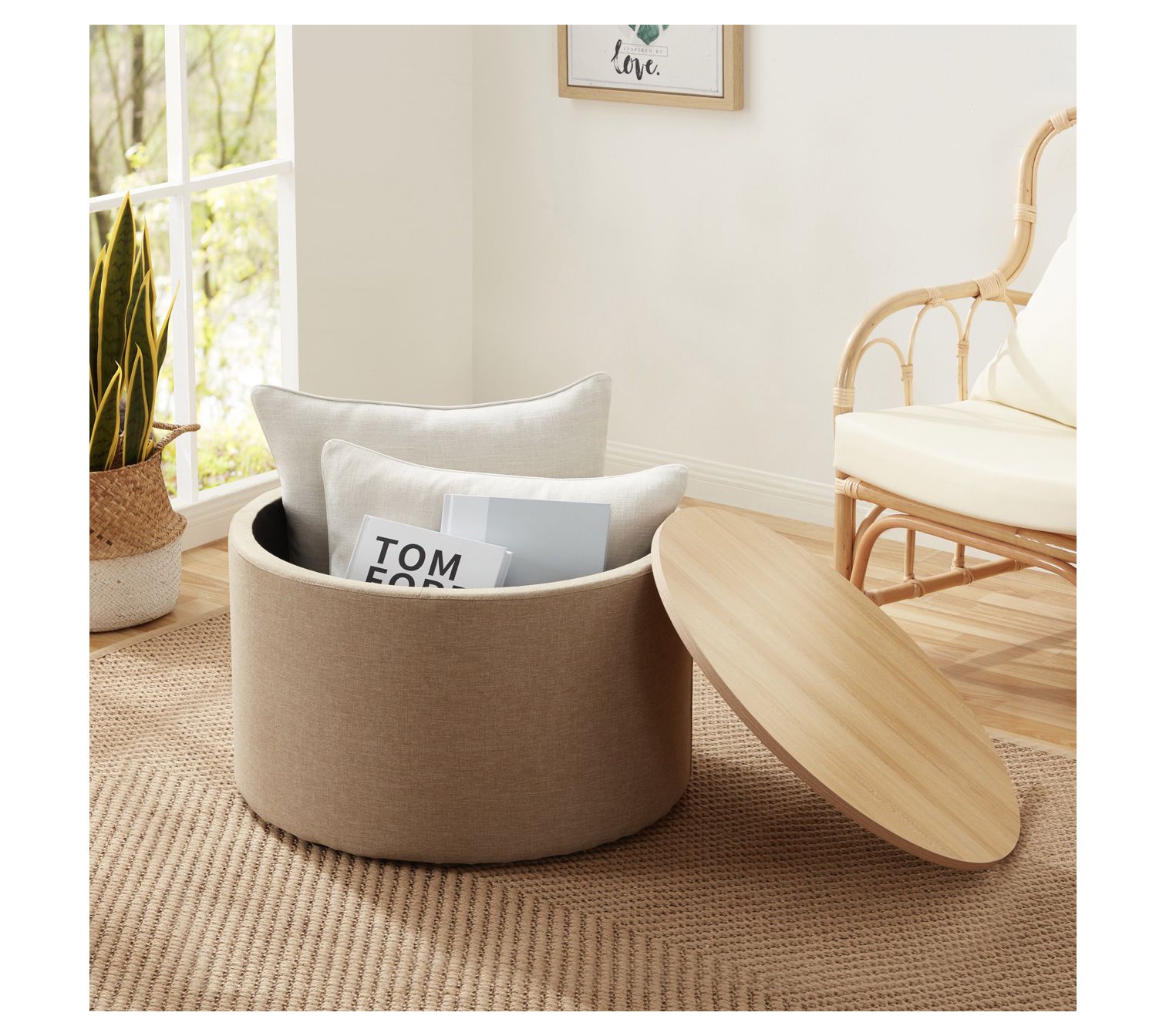 Ornavo Home Parker Large Round Coffee Table Sto rage Ottoman - QVC.com