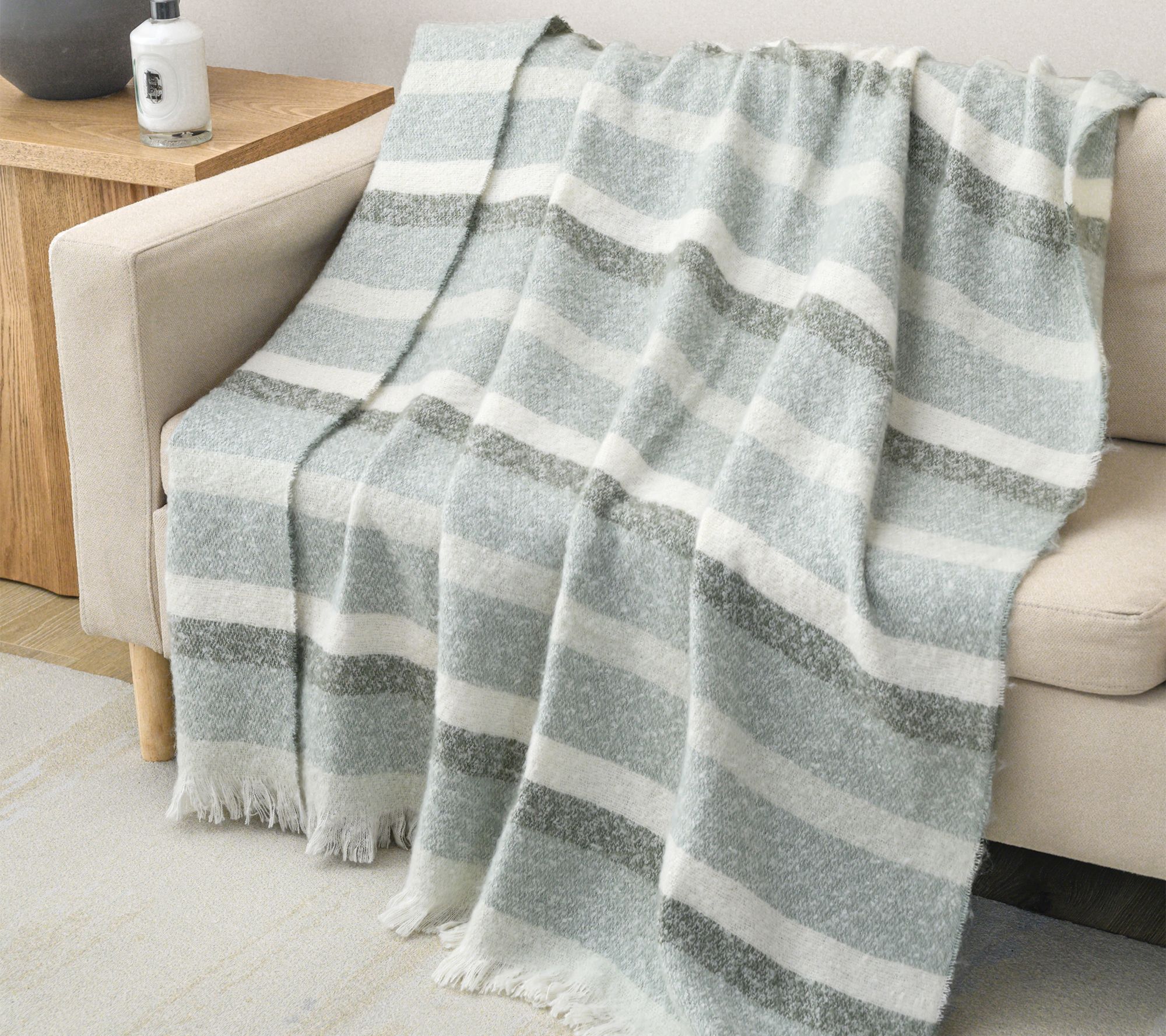 Ultra Soft Faux Mohair Stripes Throw Blanket, 50 x 60 inches - QVC.com