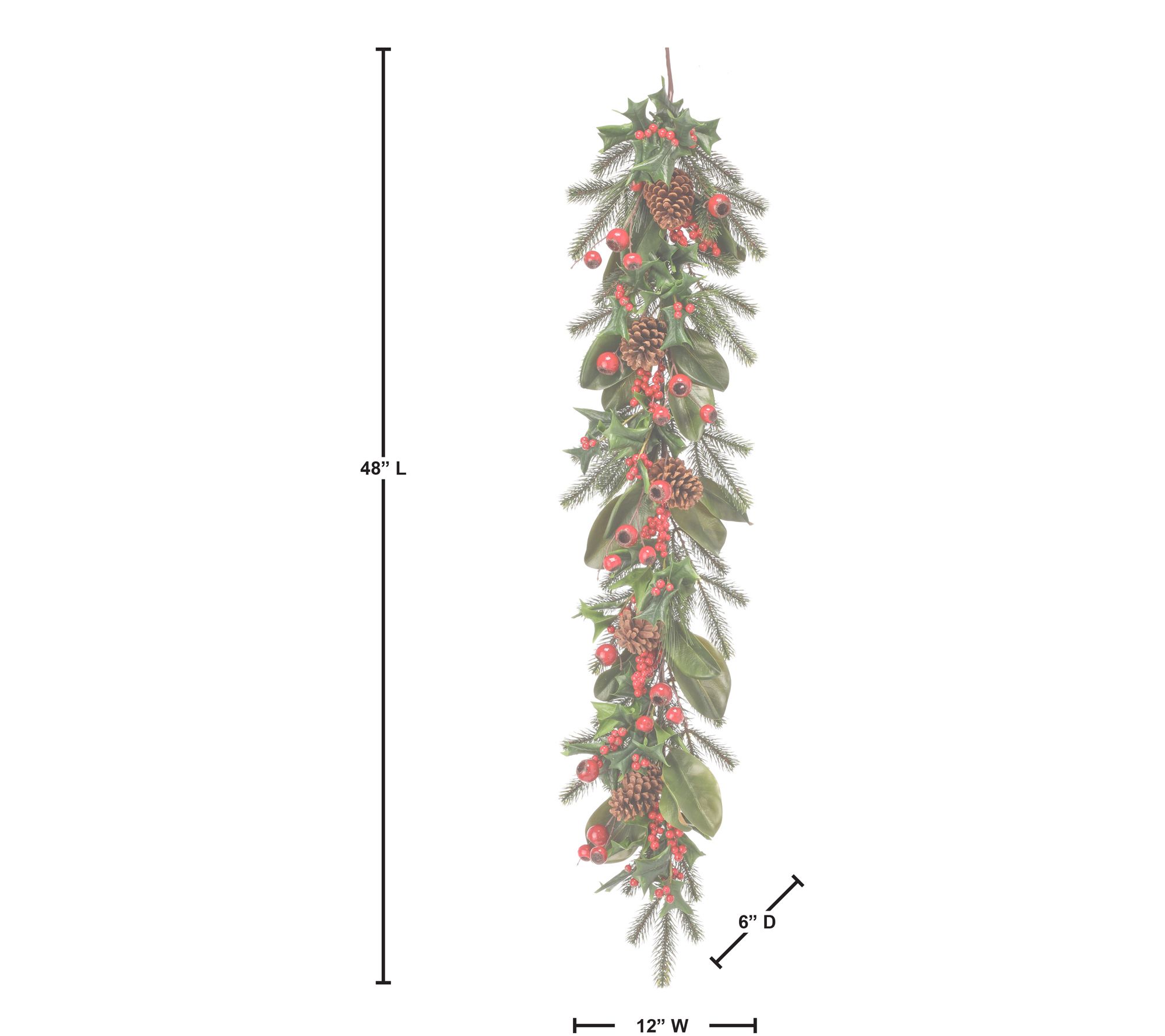 48" Berry/Pine/Magnolia/Holly Garland By Valerie - QVC.com
