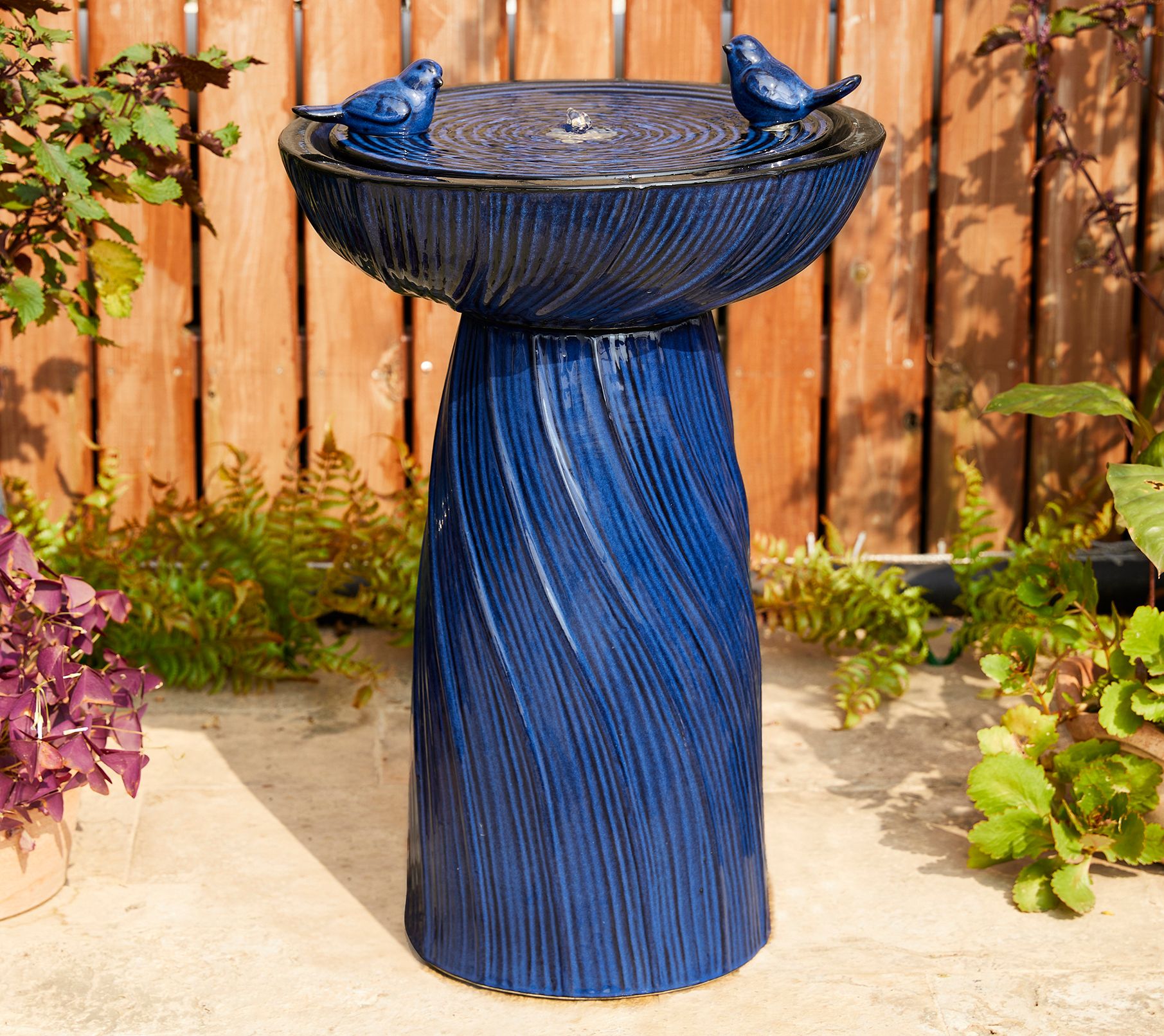 Glitzhome 25" LED Twisting Textured Birdbath Outdoor Fountain - QVC.com