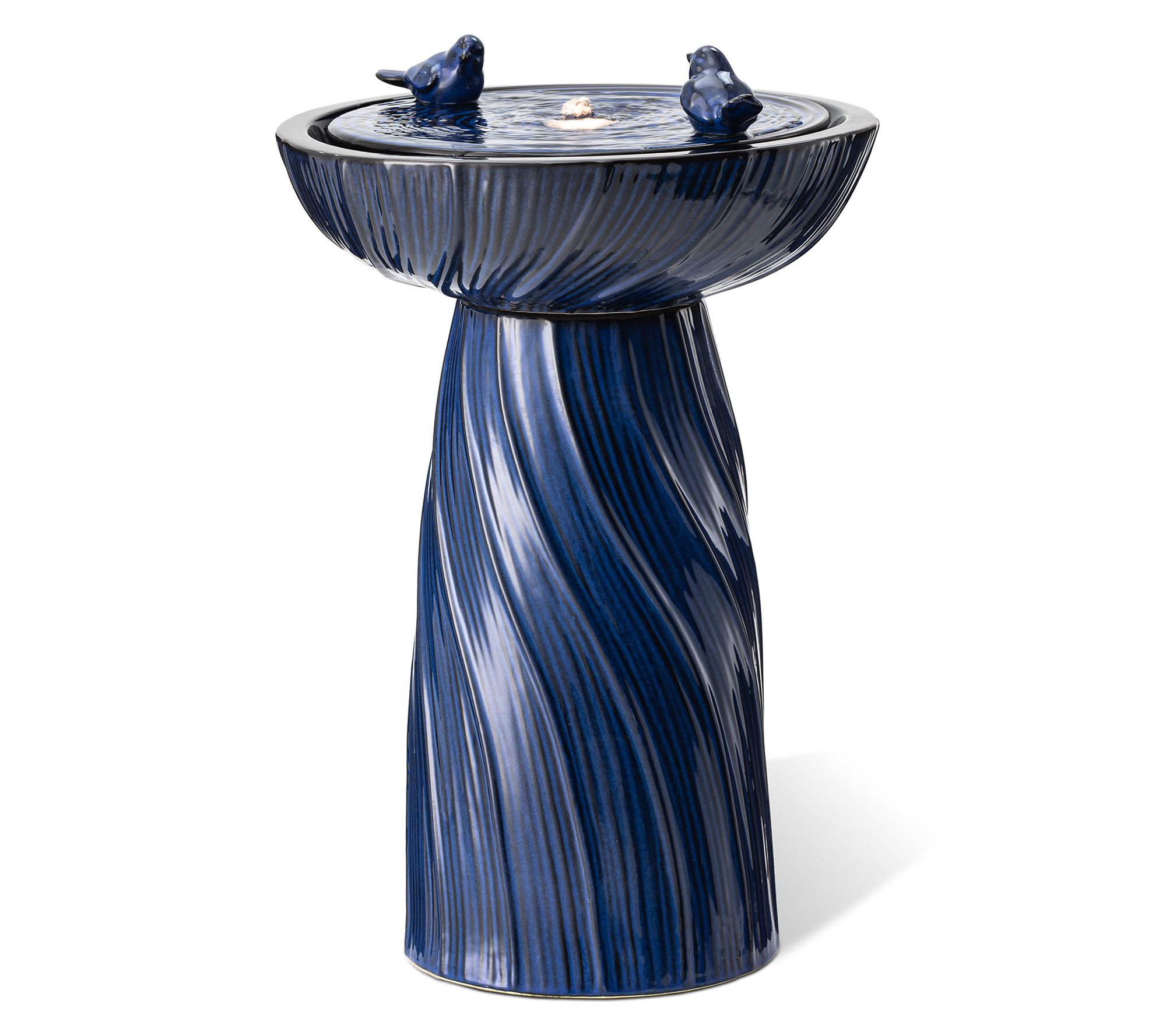 Glitzhome 25" LED Twisting Textured Birdbath Outdoor Fountain - QVC.com