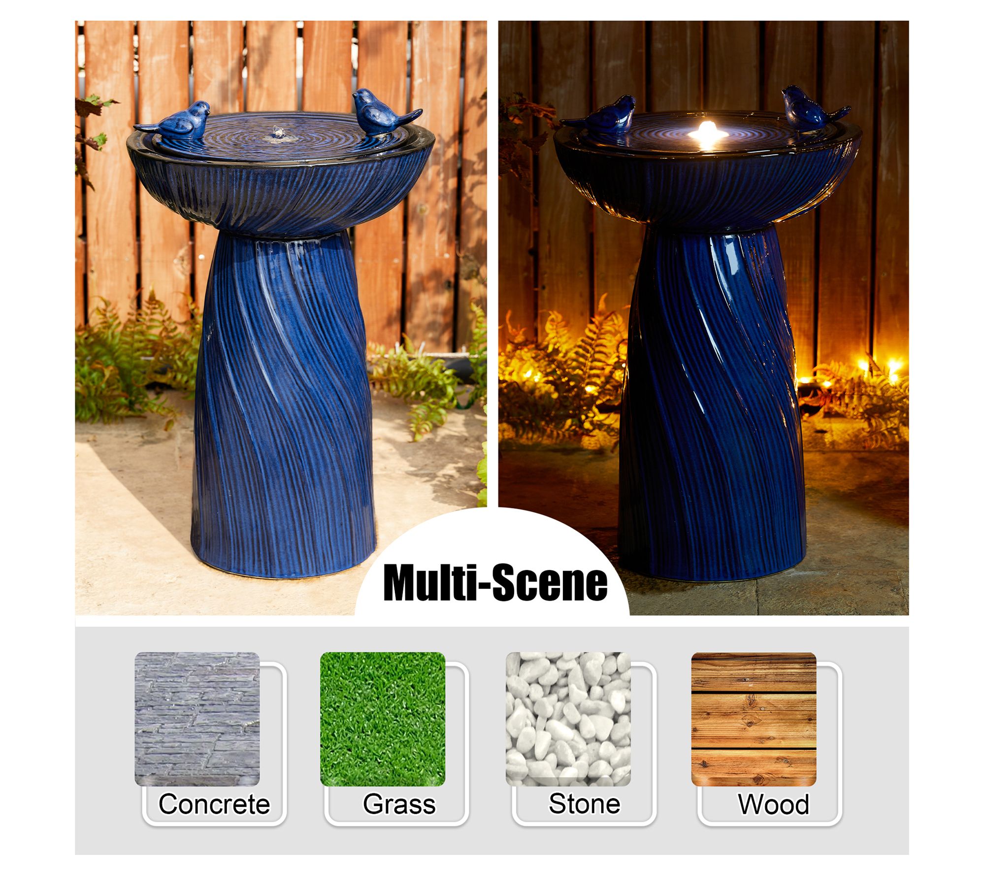 Glitzhome 25" LED Twisting Textured Birdbath Outdoor Fountain - QVC.com