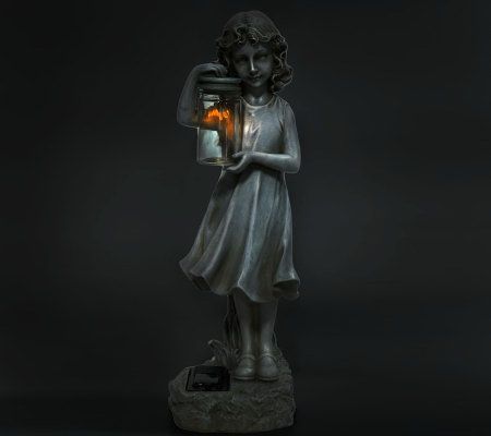 17-inch Girl w/Firefly Jar Solar Garden Statue by Valerie - QVC.com
