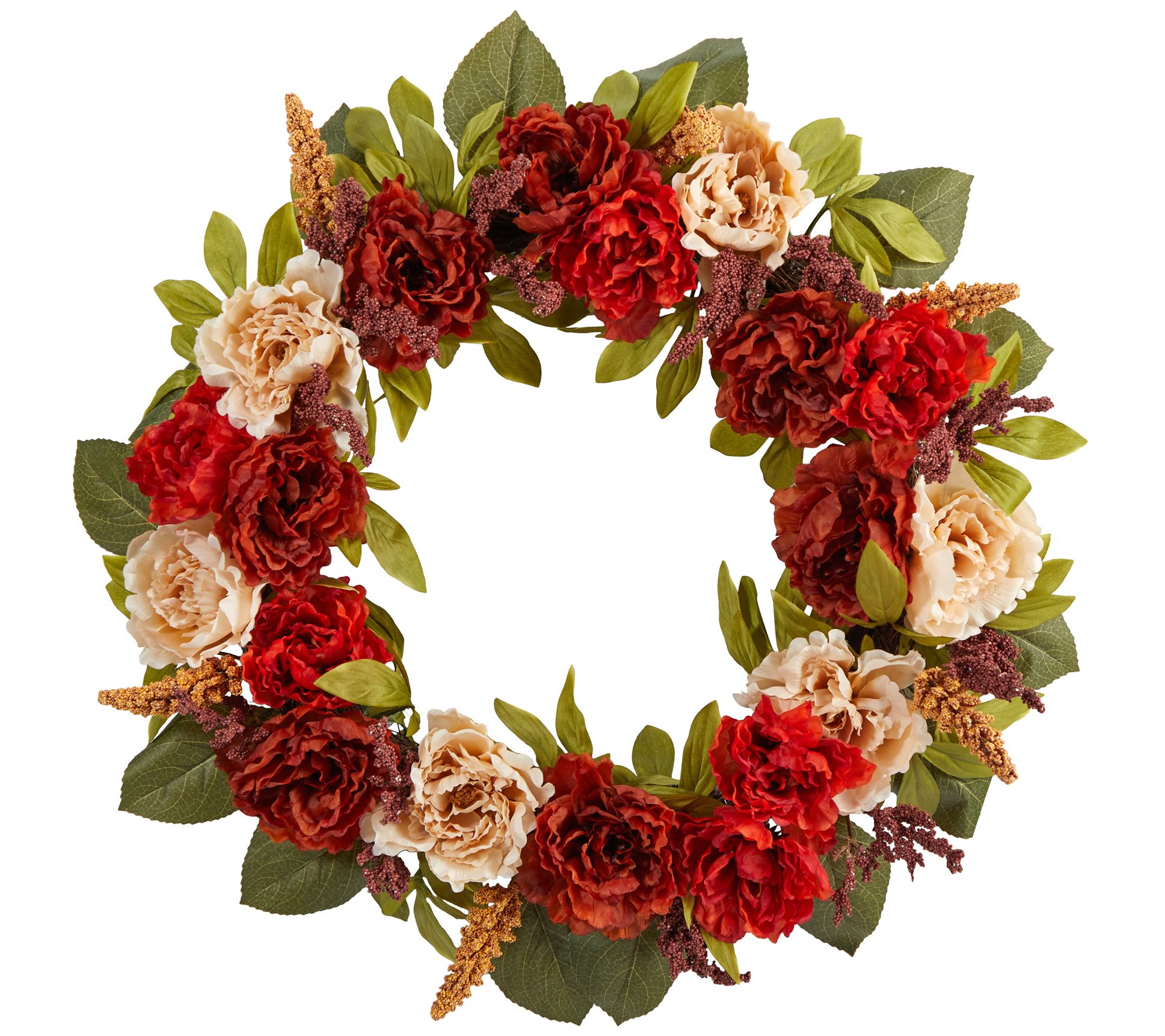 Nearly Natural 30" Harvest & Peony Artificial Wreath - QVC.com