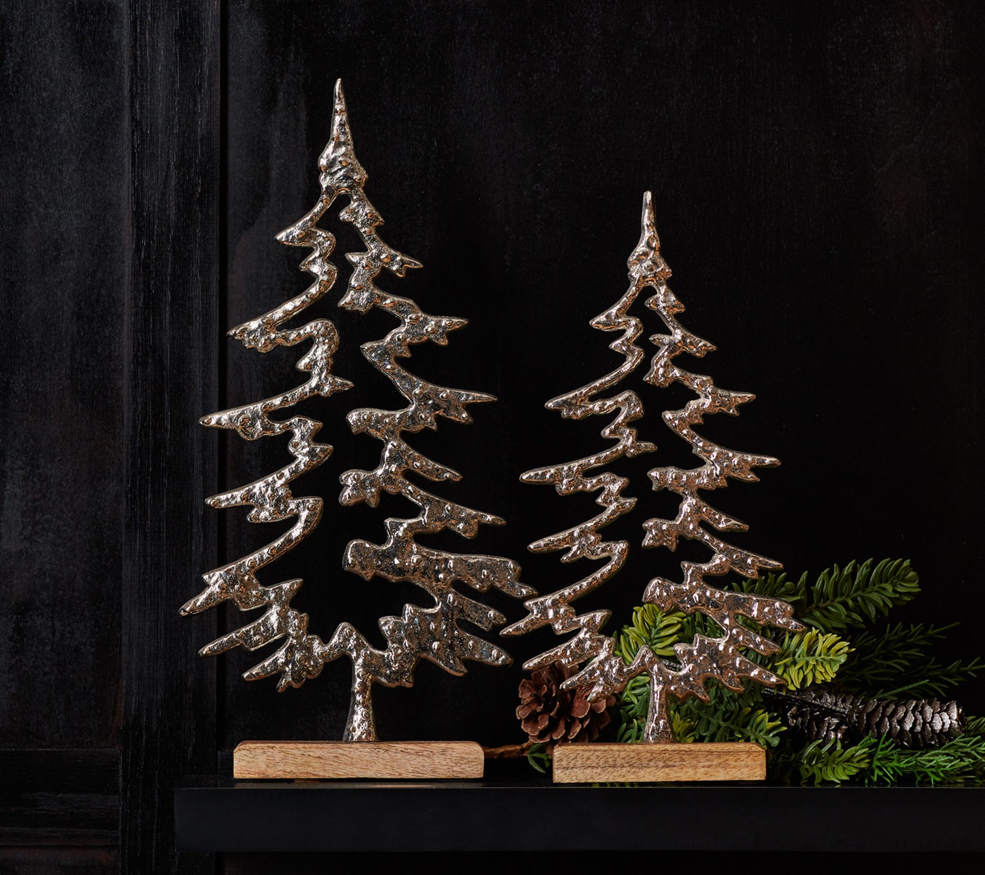 Melrose Metal Pine Tree on Natural Base (Set of2) - QVC.com