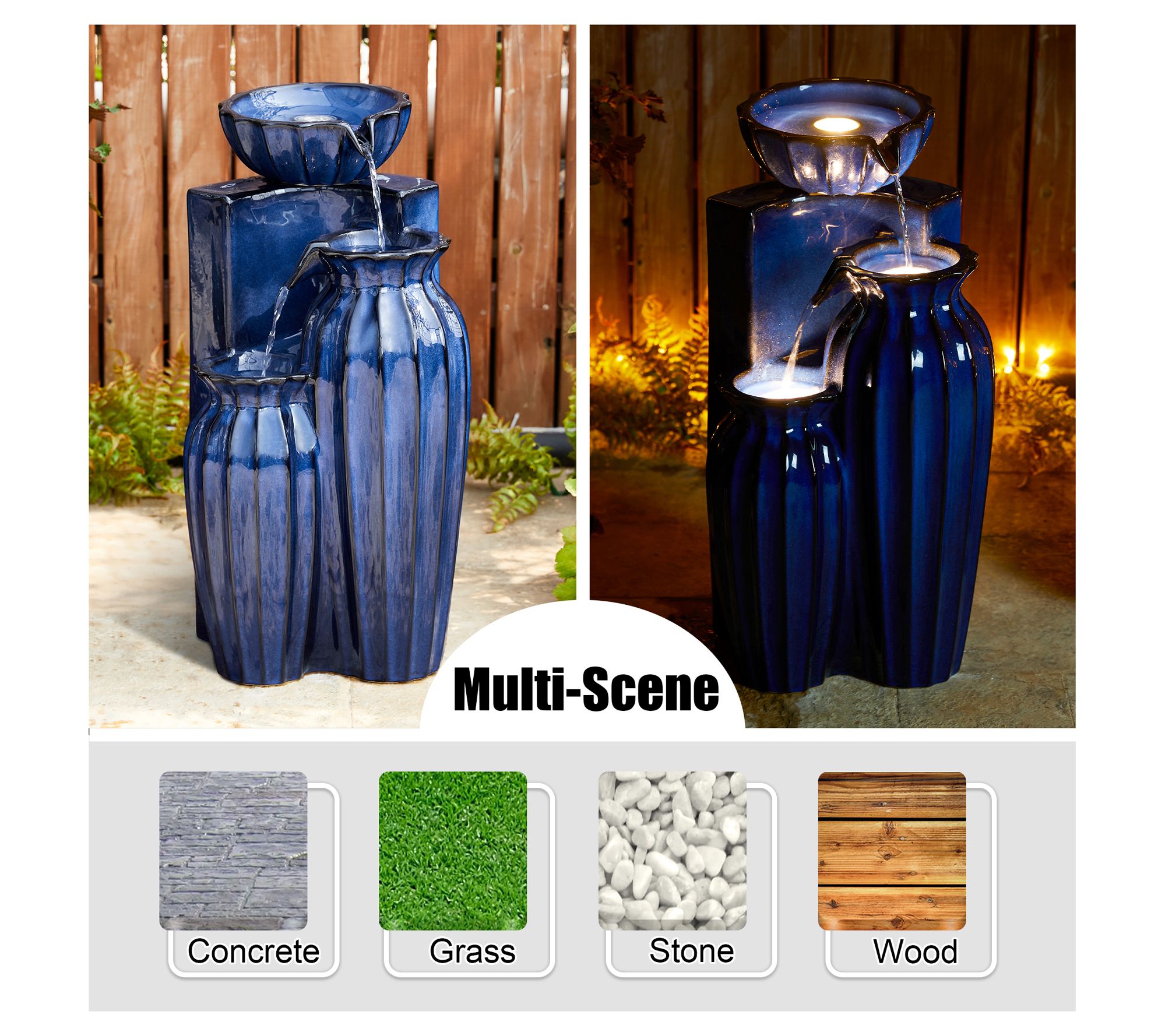 Glitzhome 3-Tiered Fluted LED Lighted Ceramic Outdoor Fountain - QVC.com