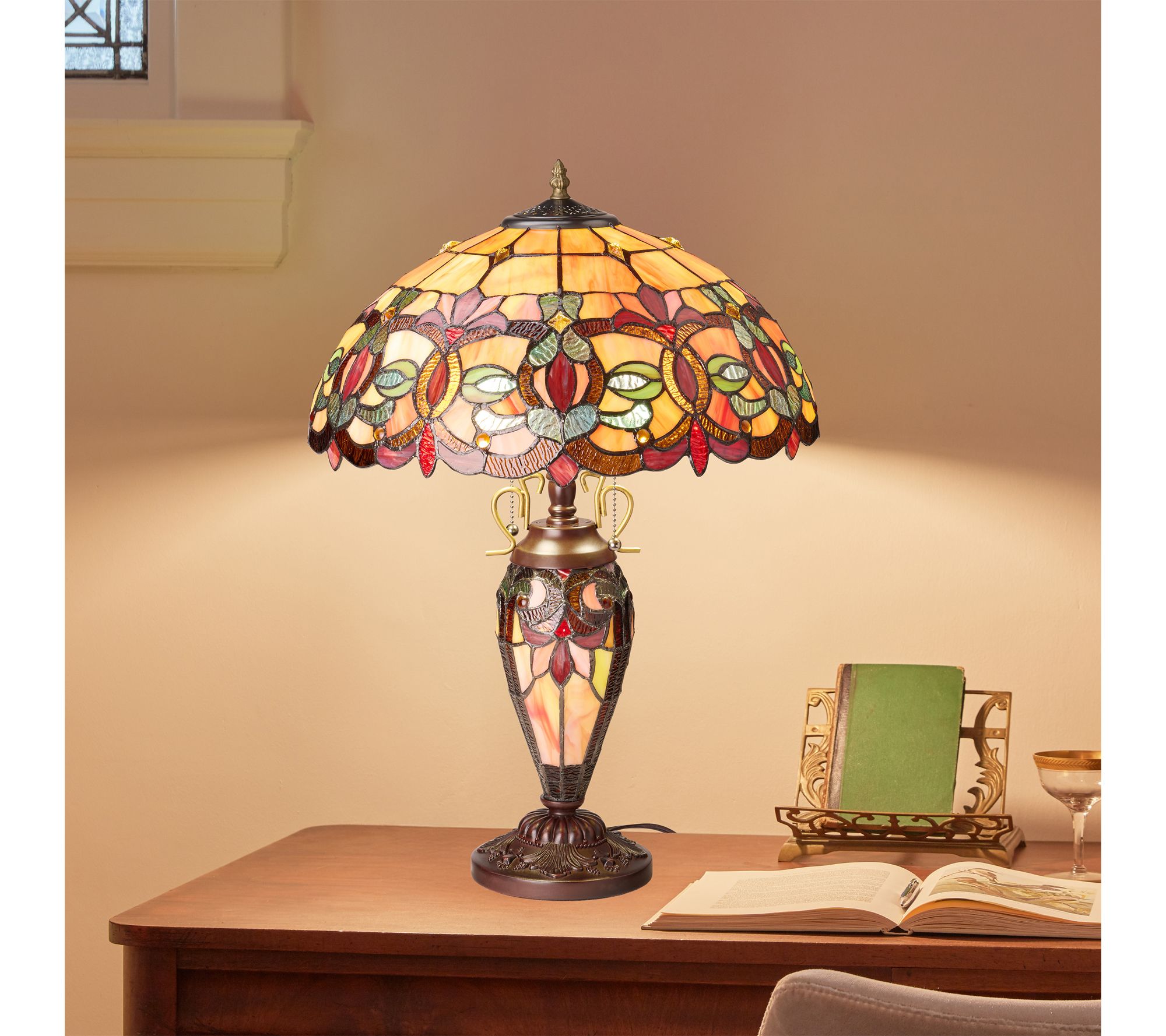 River of Goods 24.5" H Amber Stained Glass Table Lamp - QVC.com