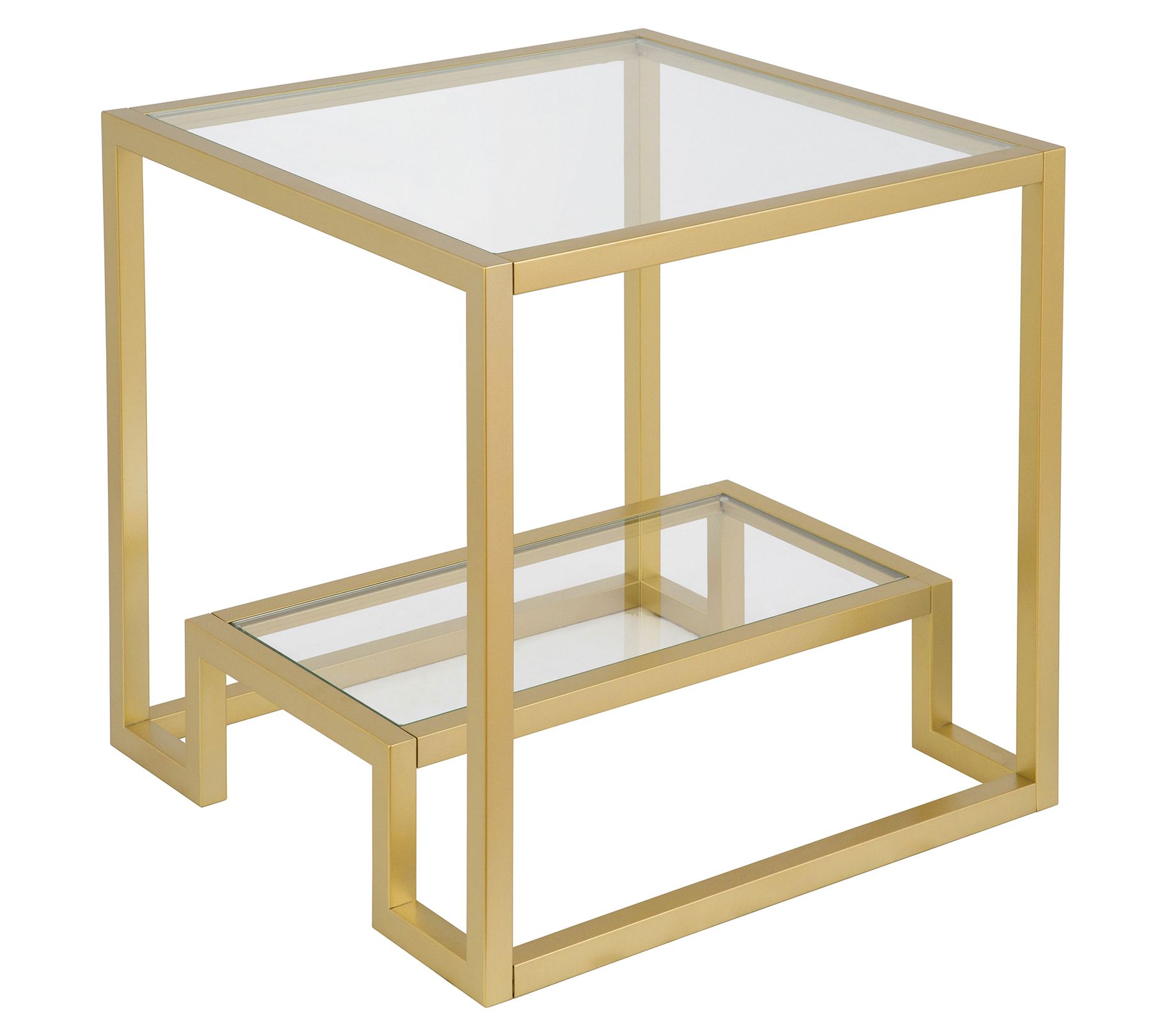 Hudson & Canal Athena Side Table With Glass Top & Bottom Shelf - QVC.com