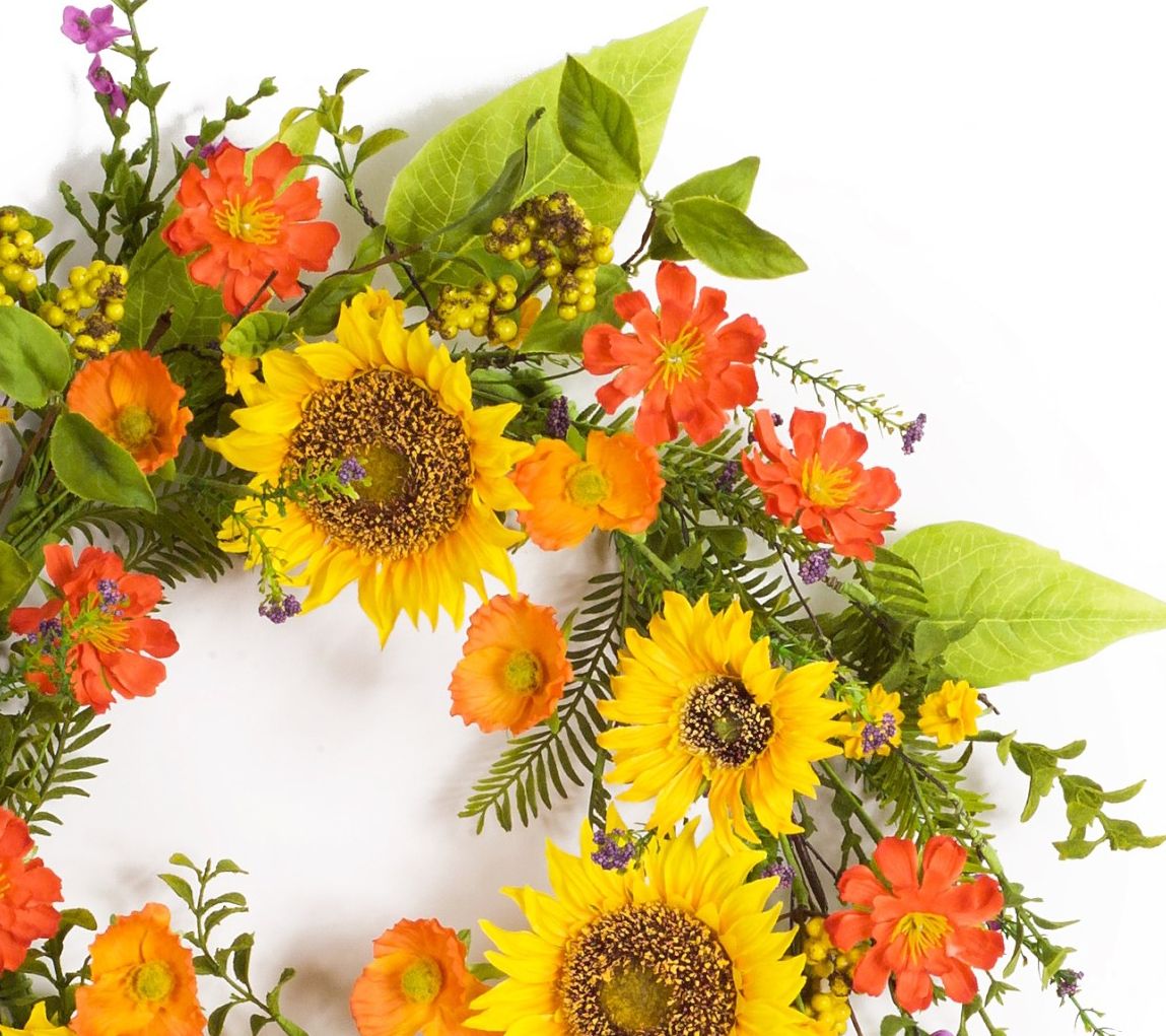 Melrose Sunflower Floral & Berry Twig Wreath 22 "D - QVC.com