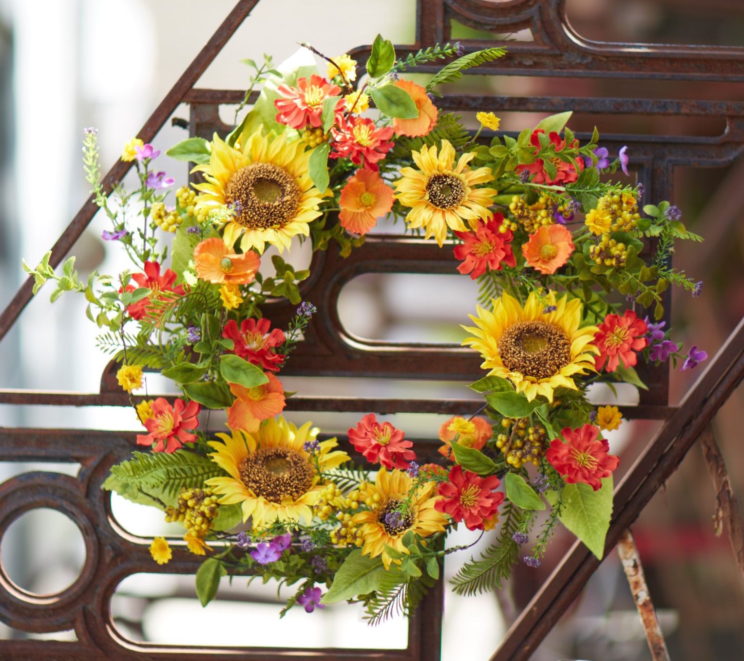 Melrose Sunflower Floral & Berry Twig Wreath 22 "D - QVC.com