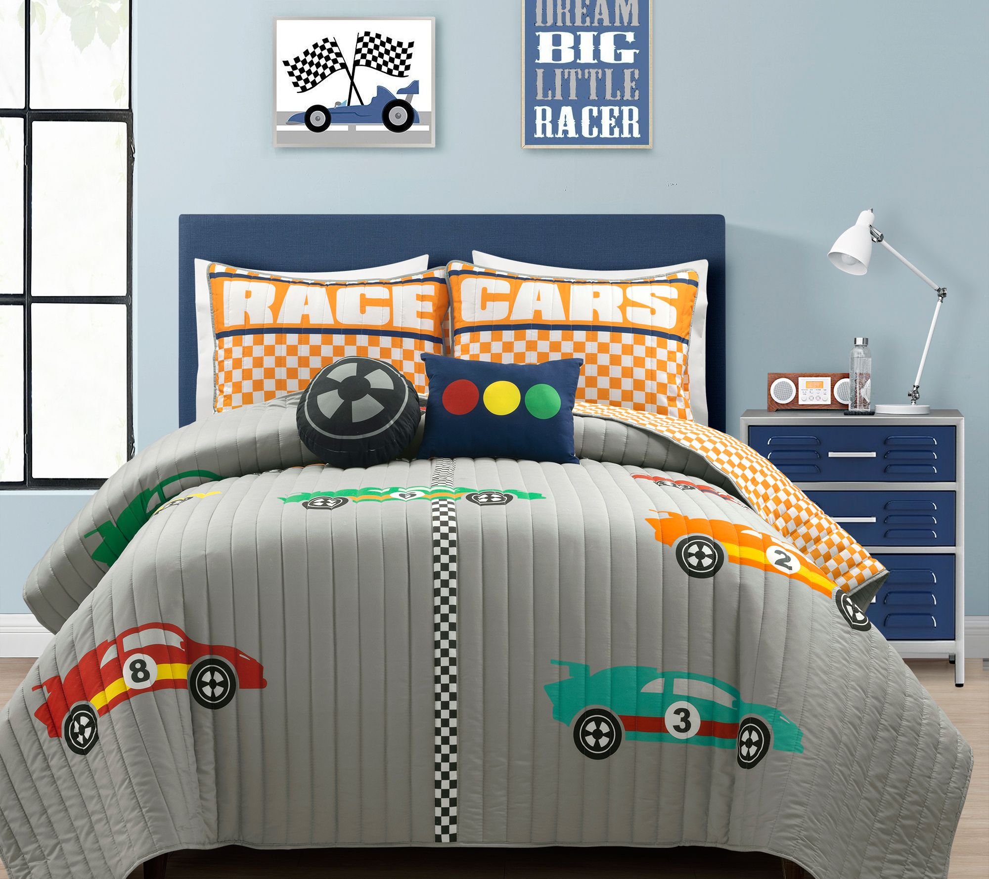 Lush Decor Racing Cars 5pc FL/QN Reversible Quit Set - QVC.com