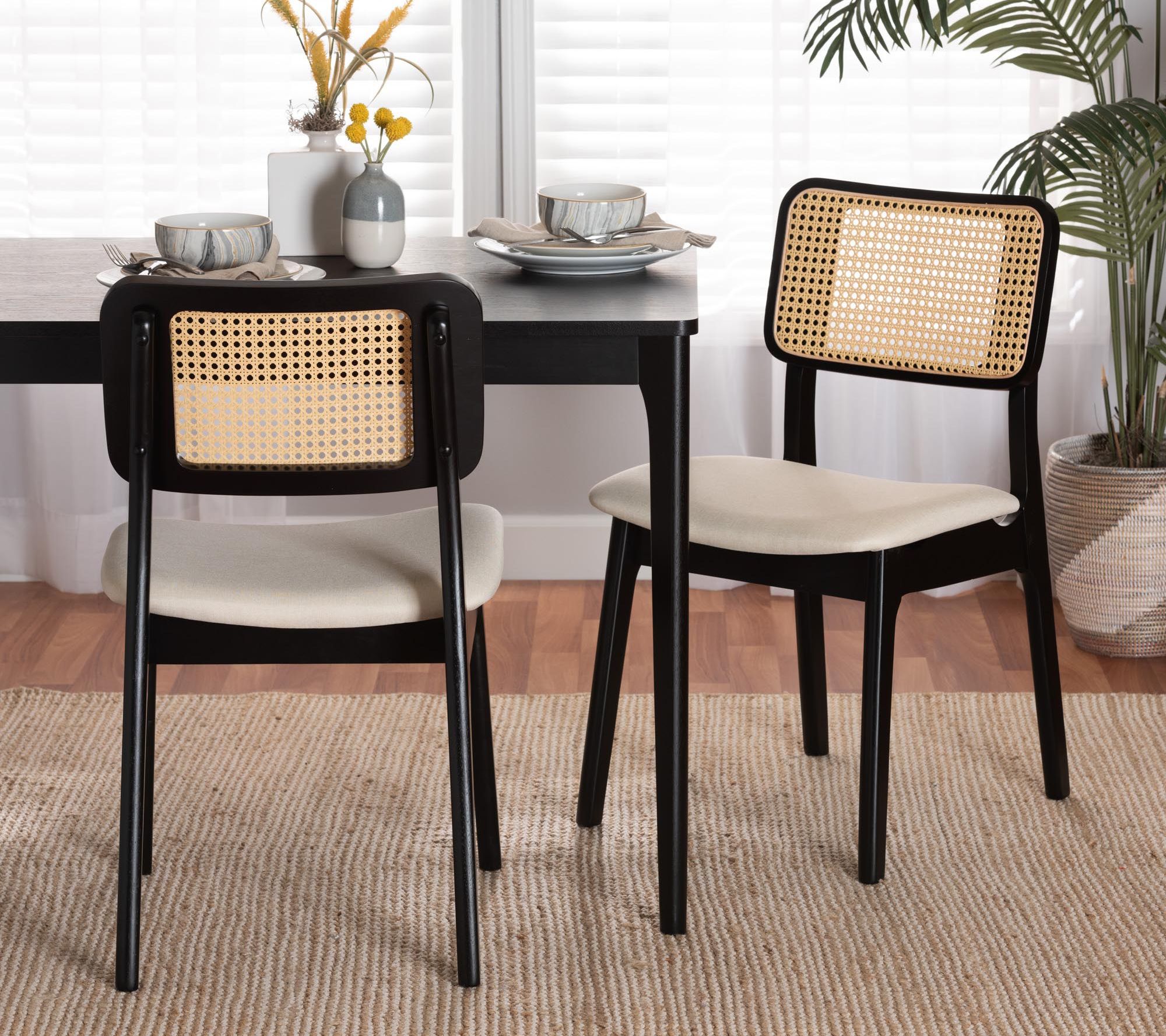 Baxton Studio D annon Cream Fab ric Dining Chai r Set of 2 - QVC.com