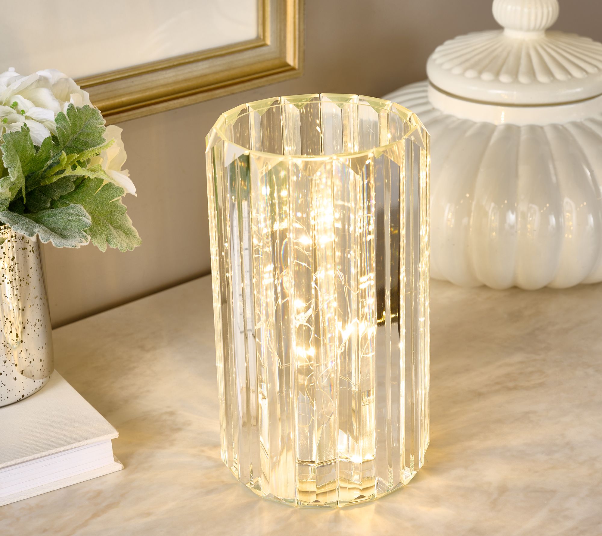 "As Is" 8" Illuminated Facted Glass Prism Hurricane by Valerie - QVC.com