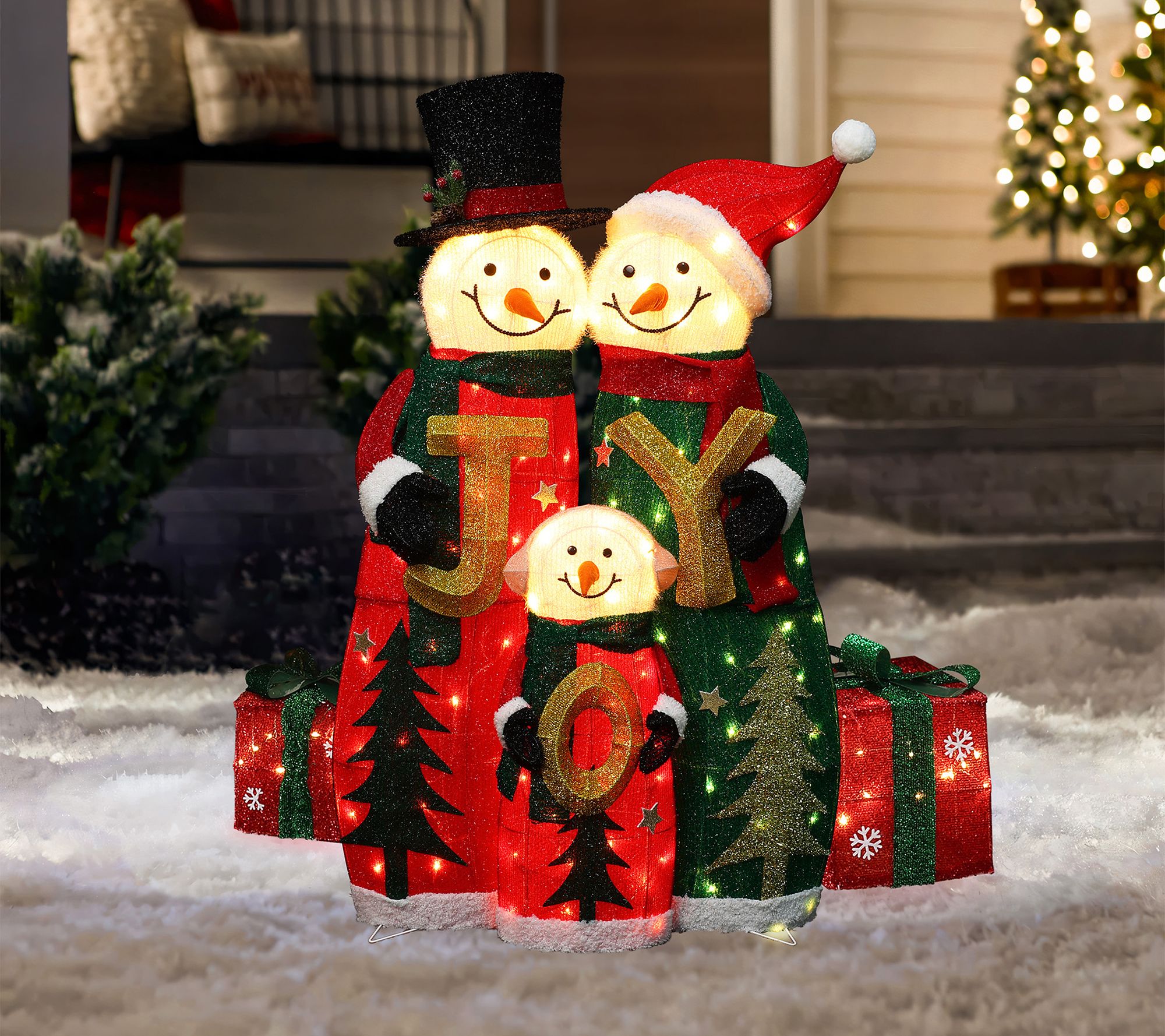 LuxenHome Lighted Snowman Family w/ Joy Greeting Decoration - QVC.com