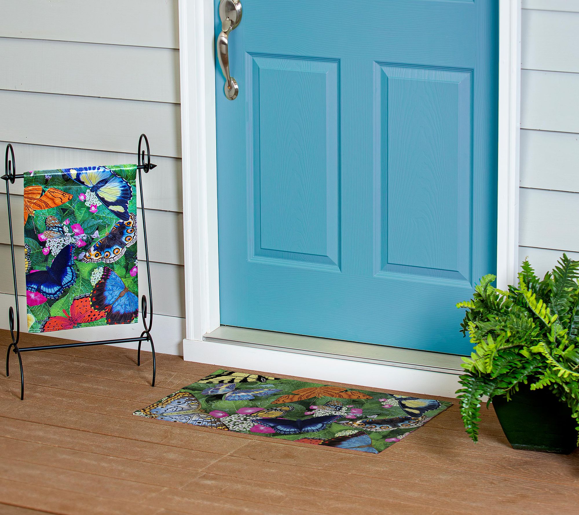 Evergreen Hello Butterflies Washable Indoor/Outdoor Mat - QVC.com